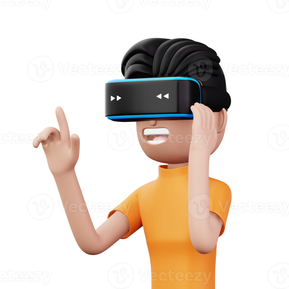 Happy man using virtual reality headset, Cute cartoon character with VR ... Happy man using virtual reality headset, Cute cartoon character with VR ...