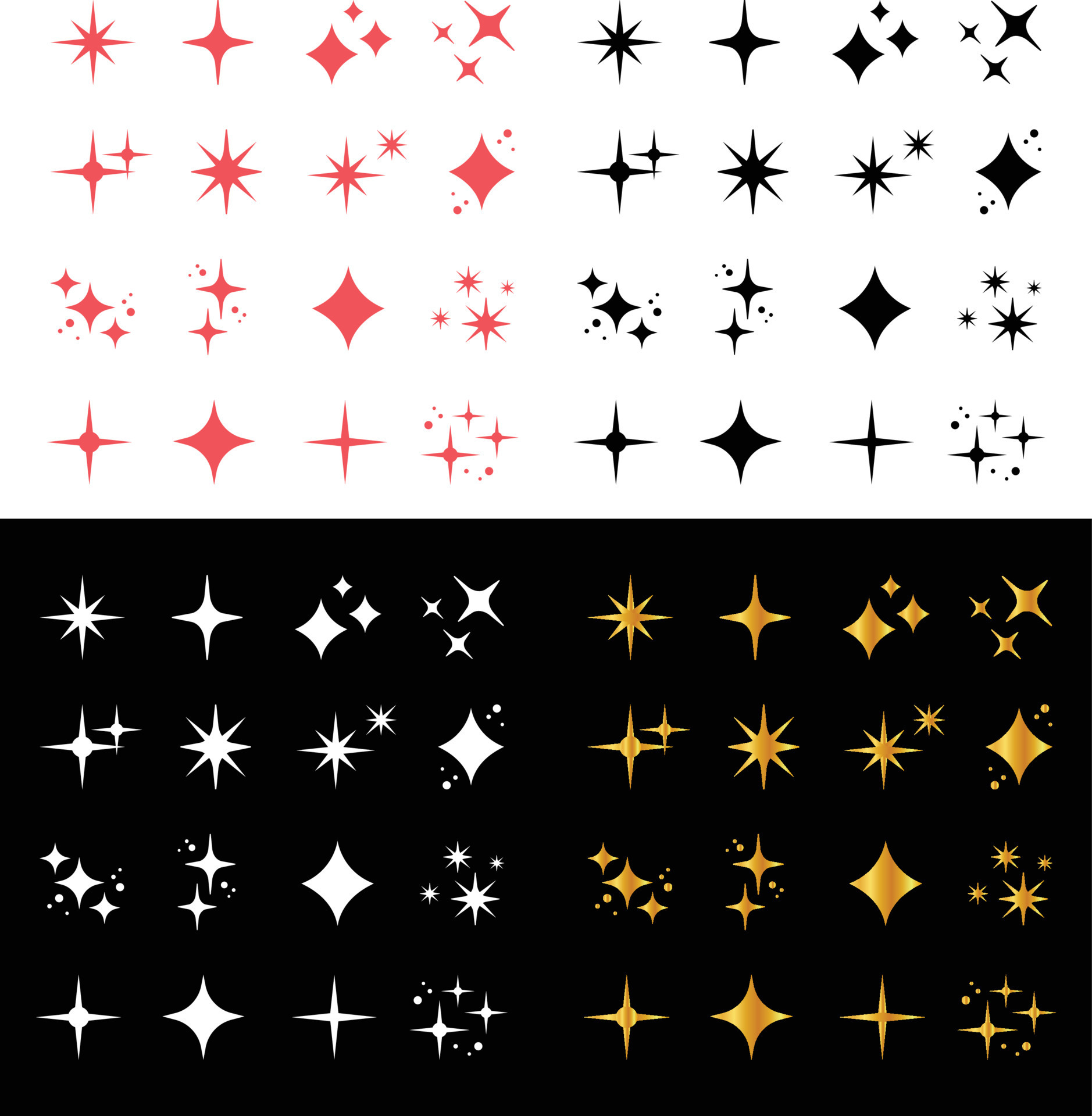 Collection of sparkling stars. Vector illustration for sticker, poster, art, decoration, poster ...