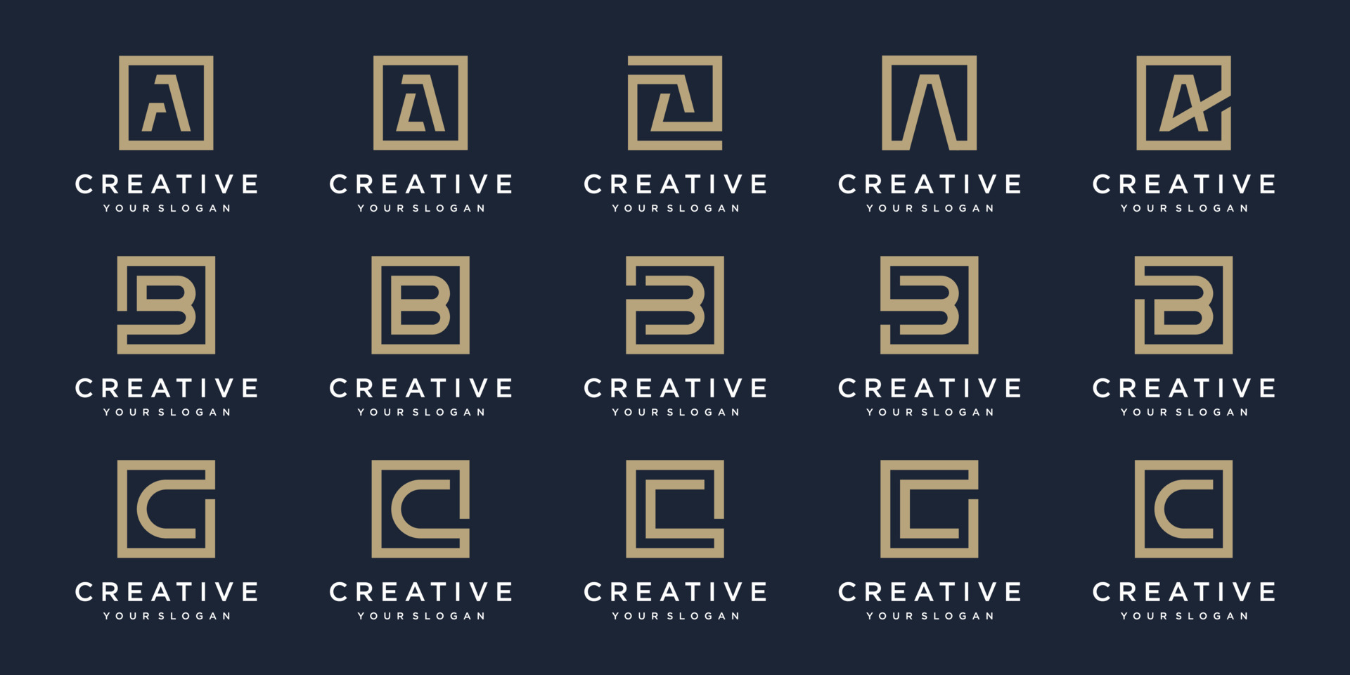 set of Logo design letters A, B and C with Square style. Vector ...
