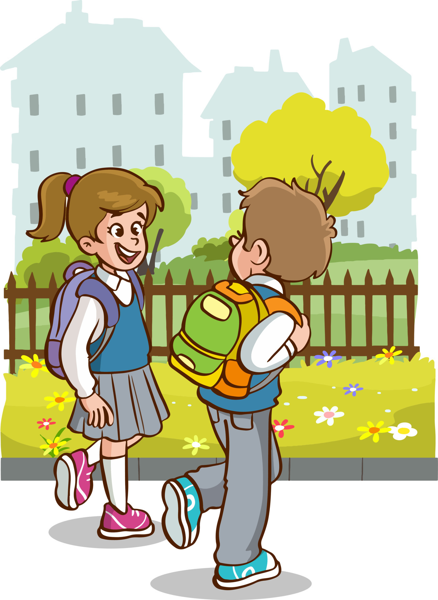Niños Yendo A Colegio Dibujos Animados Vector 21593808 Vector En Vecteezy