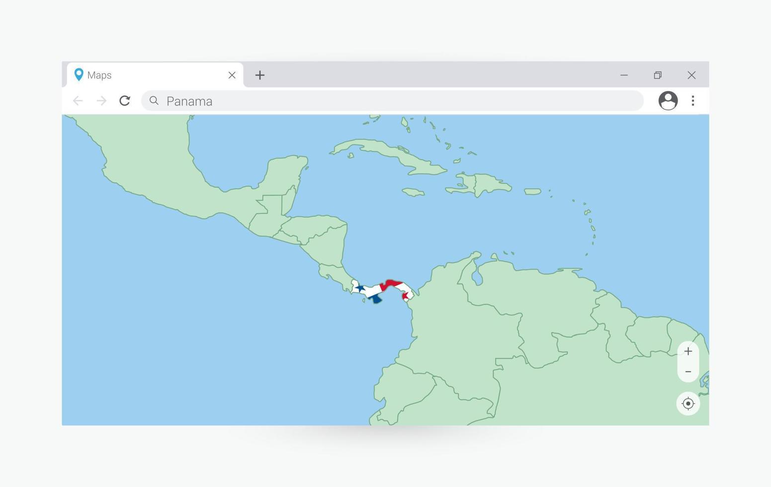 Browser window with map of Panama, searching Panama in internet ...