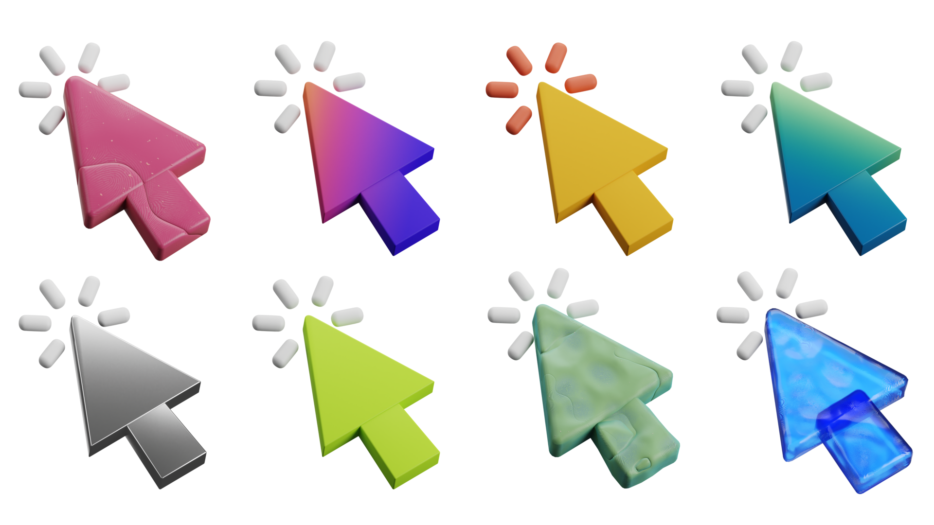 Cursor Clicking 3d Icon Set Isolated Collection Of Colorful 3d Pointer Arrow Element Design