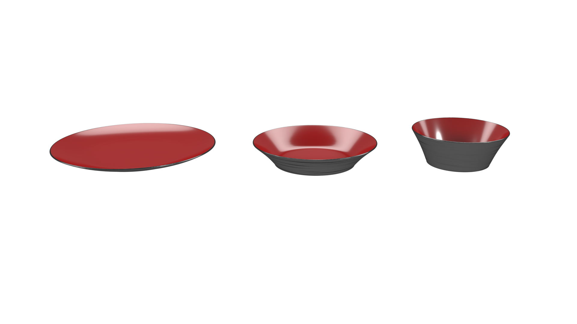 free-3-types-of-red-and-black-color-plates-mini-bowl-3d-rendering-use