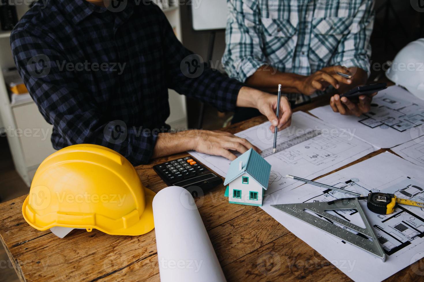 Construction and structure concept of engineer working drawing on ...