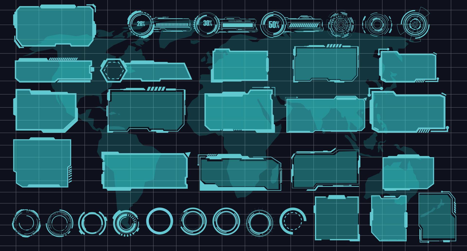 digital interface HUD elements set pack. User Interface, frame screens. Callouts titles, FUI ...