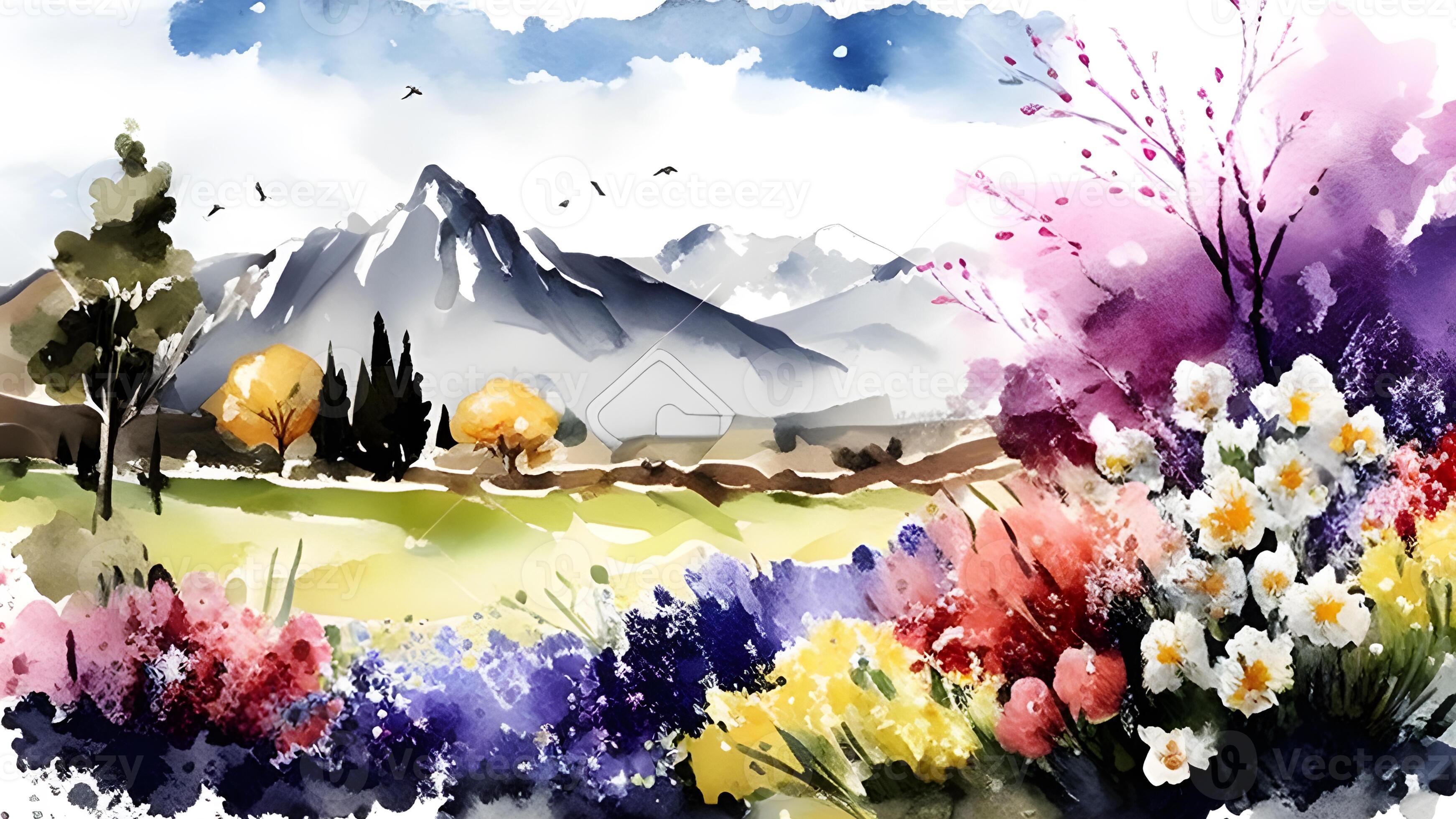 Watercolor Spring Scenery