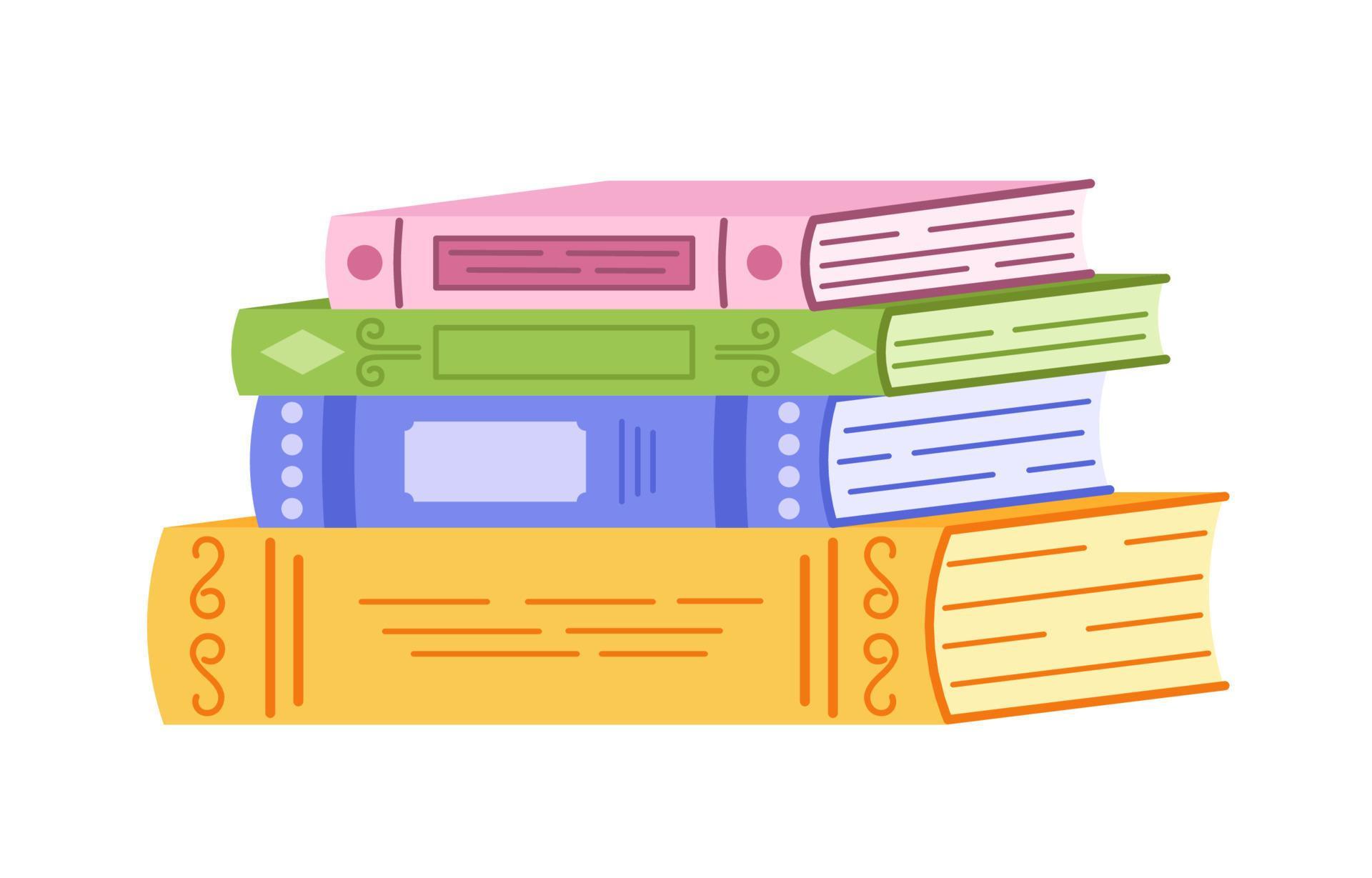 Stack of books with different colorful spine. Hand drown books elements isolated on white ...