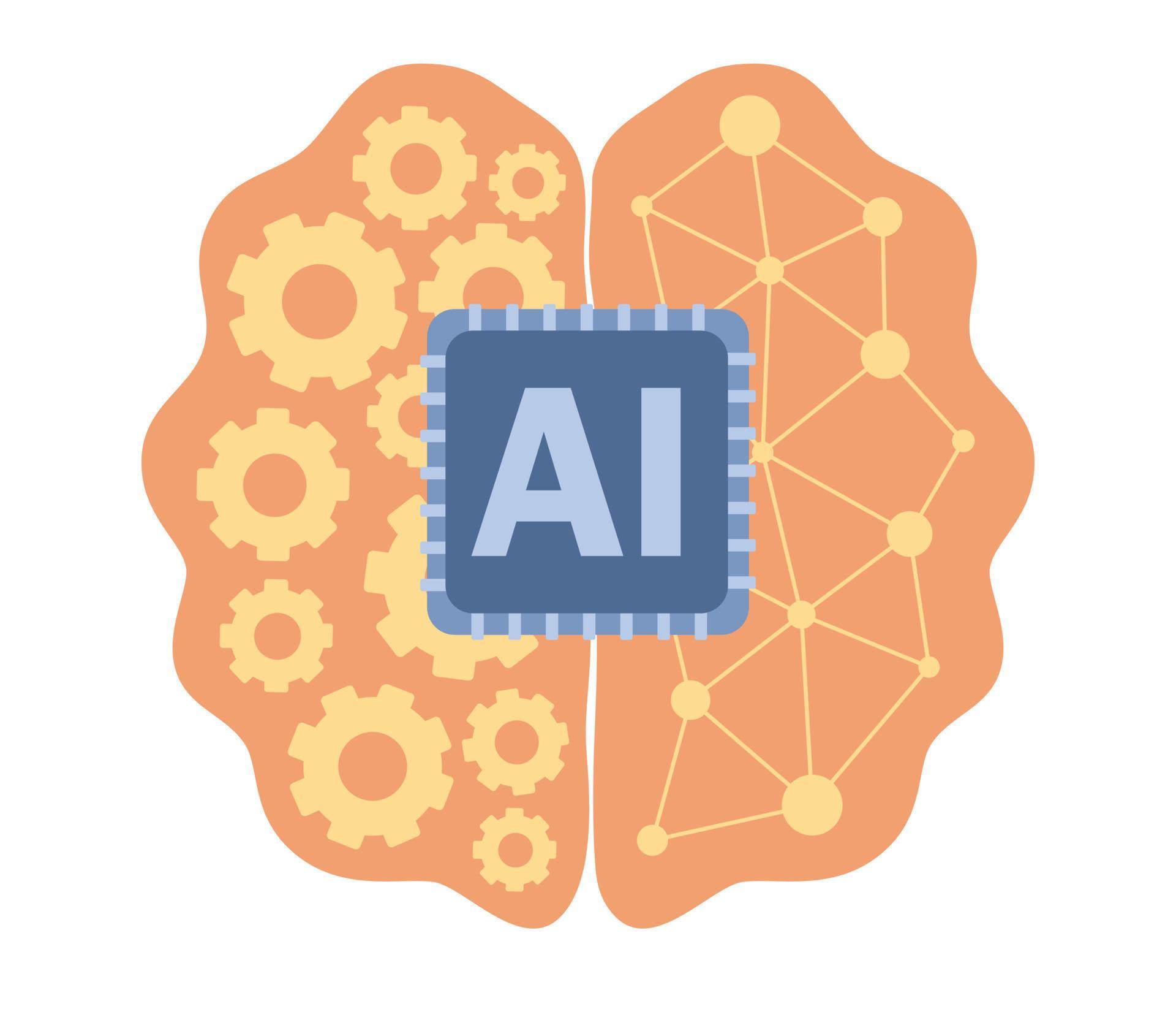 AI icon. Artificial intelligence. Digital brain with neural network circuit board. Cybernetics ...