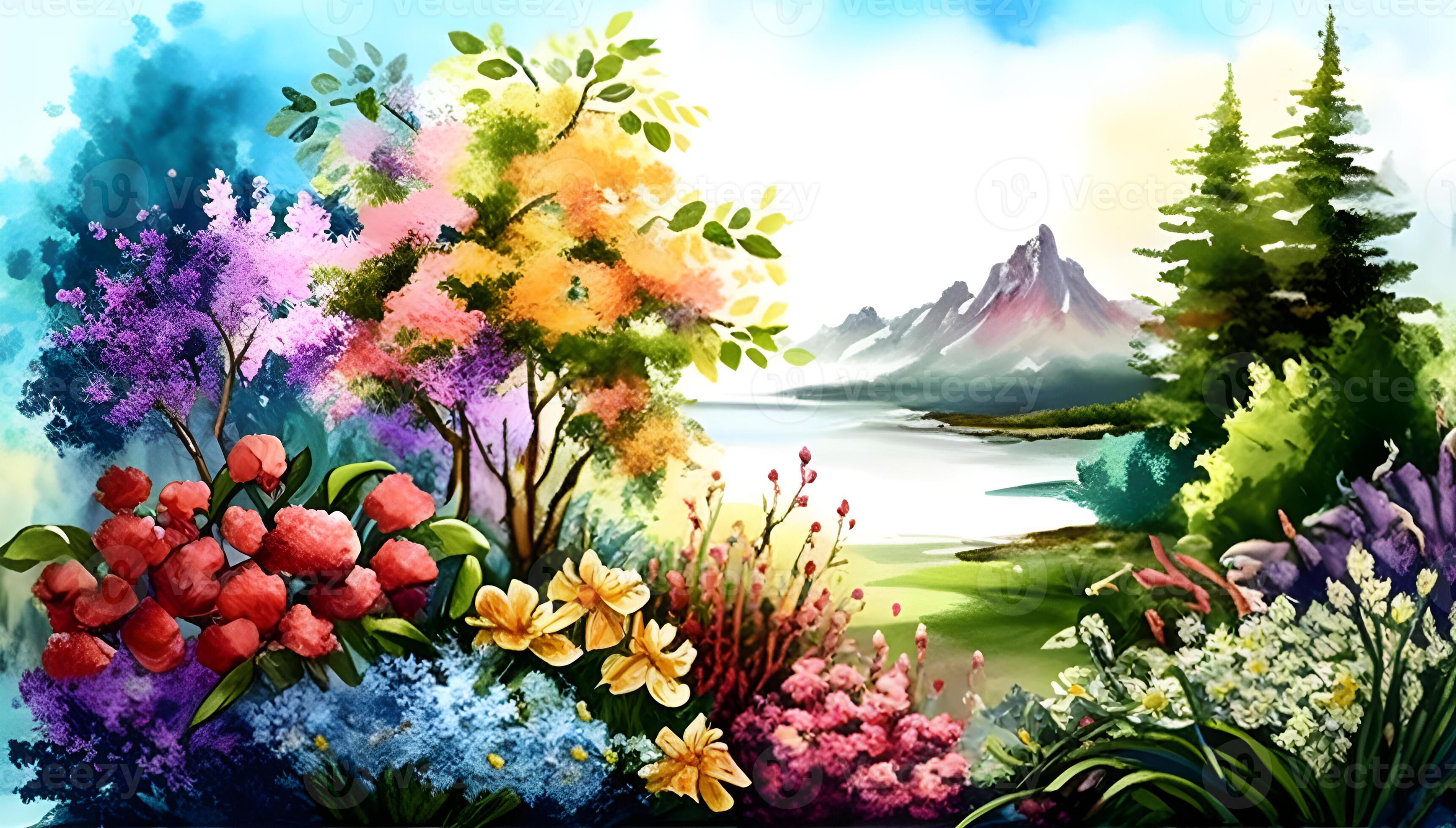 Watercolor Spring Scenery