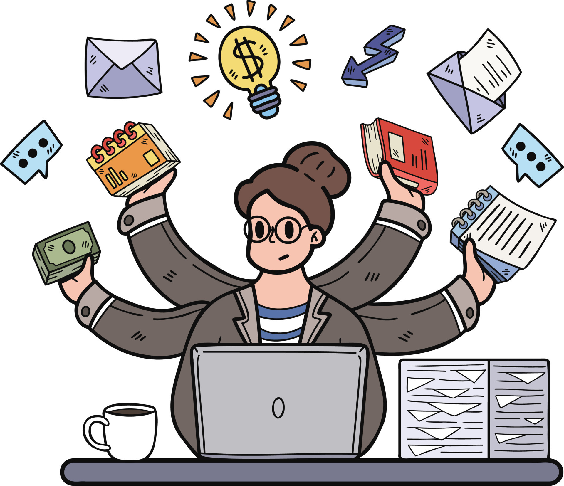 Businesswoman doing multitasking illustration in doodle style 21622617 ... Businesswoman doing multitasking illustration in doodle style 21622617 ...