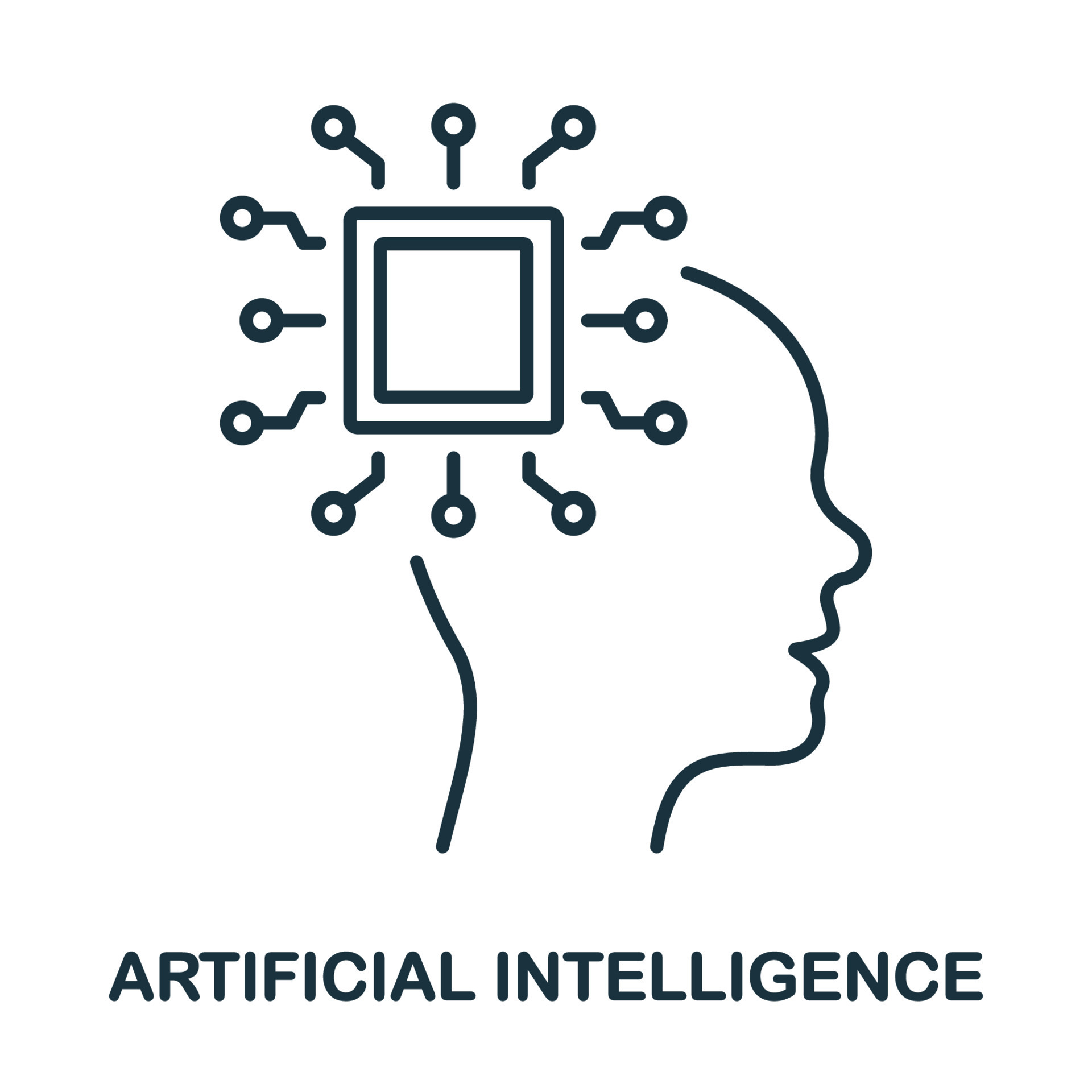 Artificial Intelligence Line Icon. Digital Technology, AI Human Brain Linear Pictogram. Machine ...