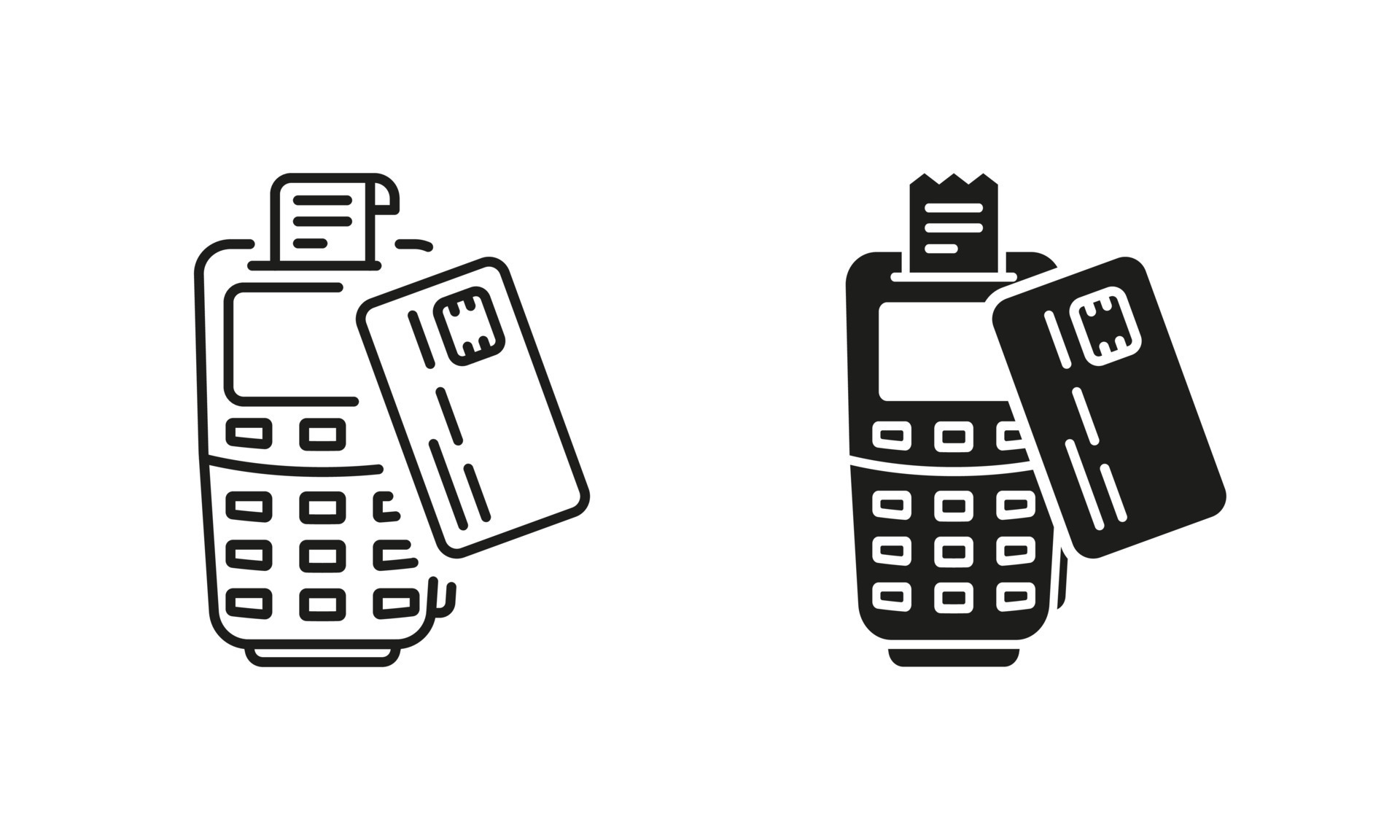 Payment Terminal and Credit Card Line and Silhouette Icon Set. POS ... Payment Terminal and Credit Card Line and Silhouette Icon Set. POS ...