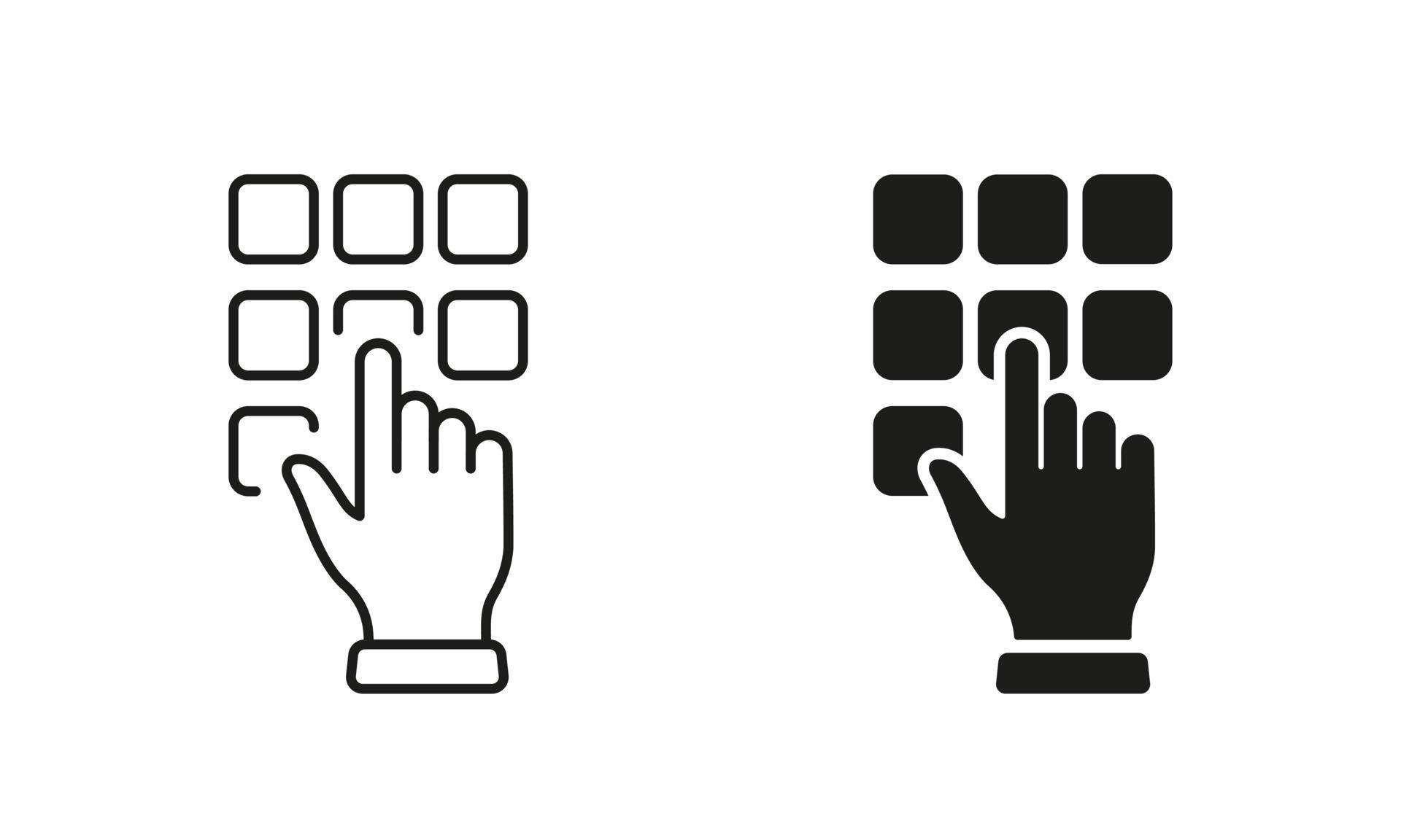 Enter Pin Code On Keypad Line And Silhouette Icon Set Hand Entering