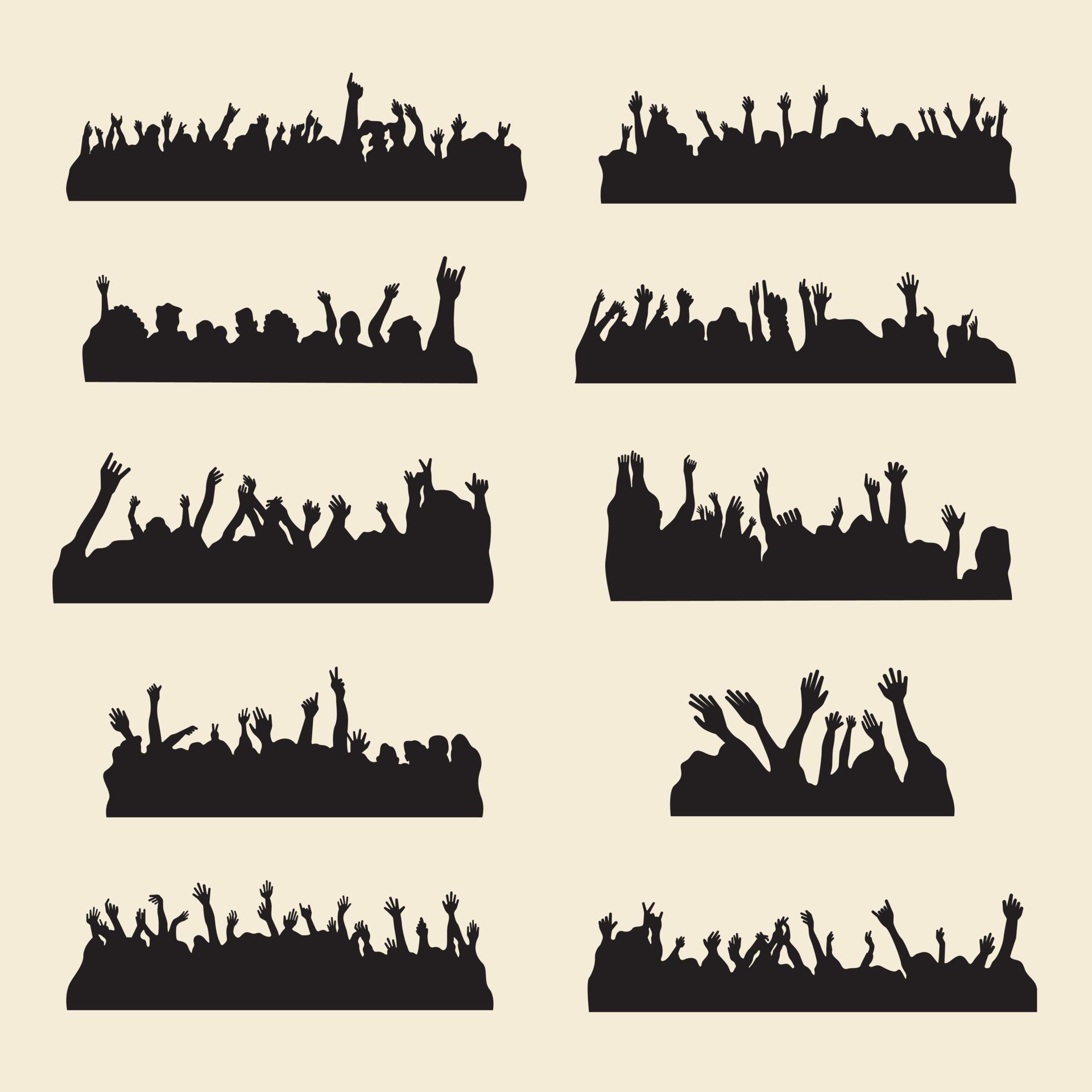 Cheerful crowd of people cheering applause, cheerful crowd silhouette ... Cheerful crowd of people cheering applause, cheerful crowd silhouette ...