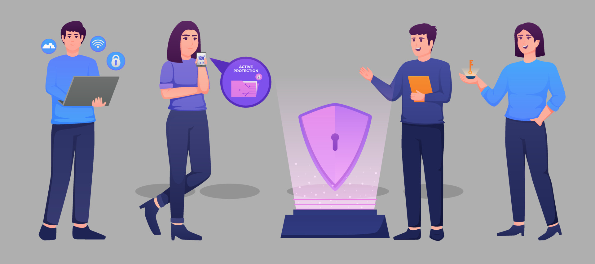 Digital Data Protection Design Vector Cyber Security Cartoon Character