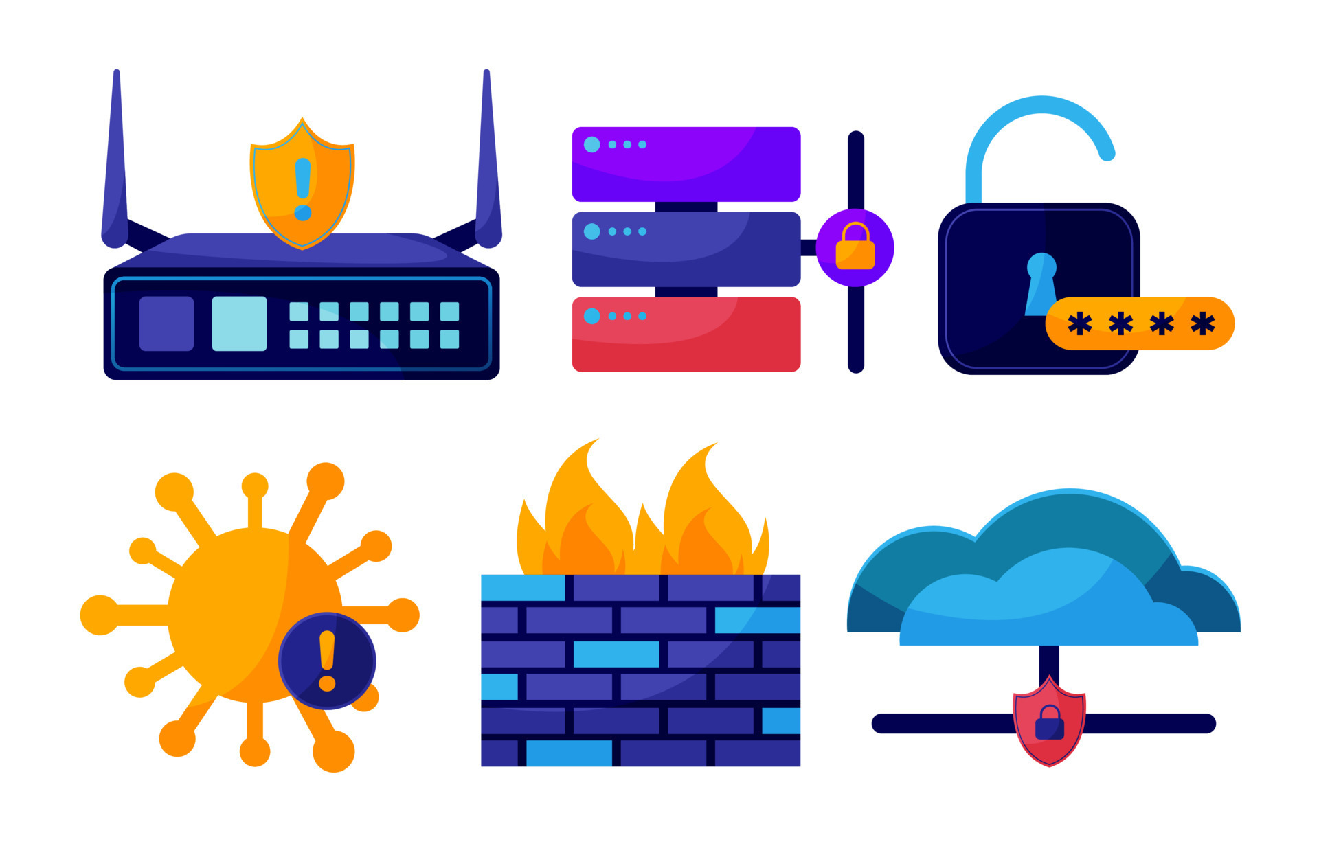 Digital Data Protection Design Element Vector Cyber Security Illustration Set Cloud Computing