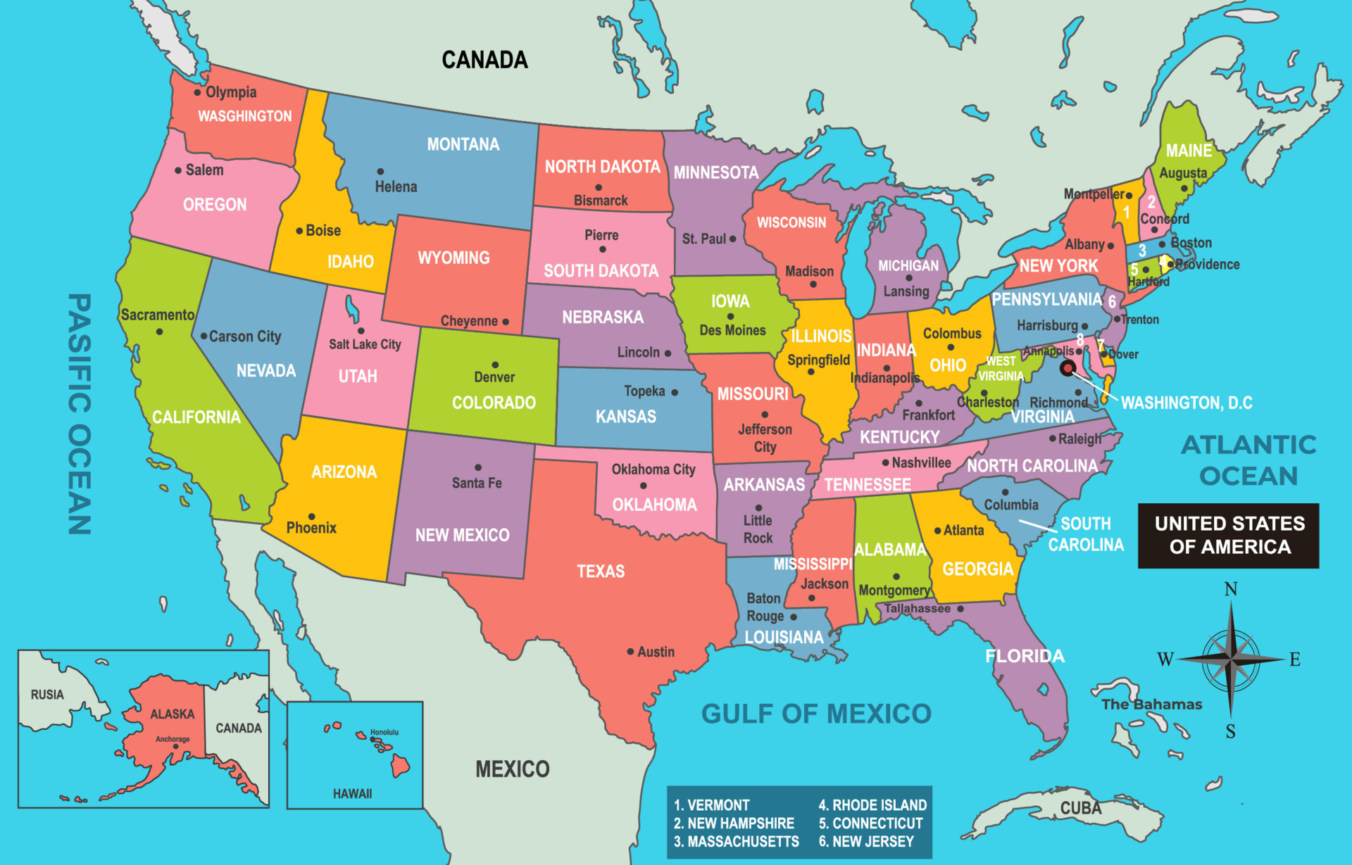 Colorful Map of USA 21630741 Vector Art at Vecteezy