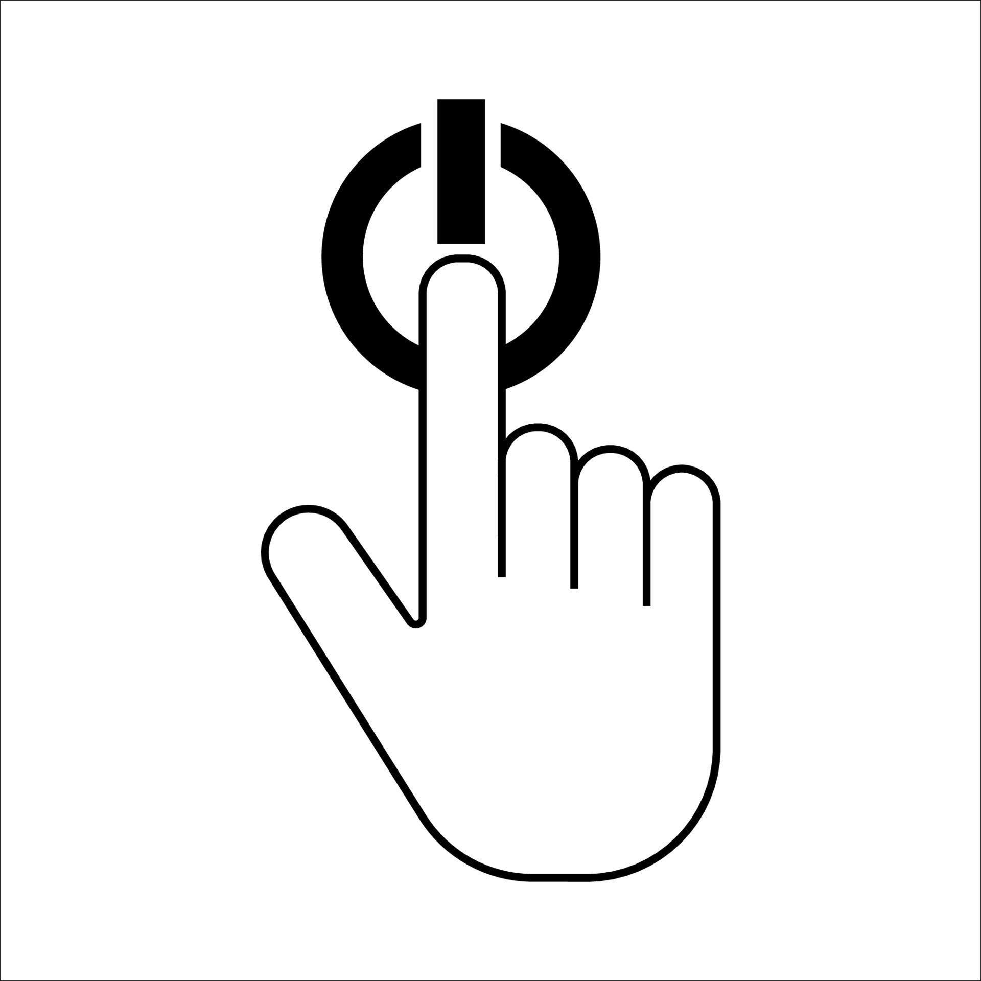 Push button. Hand icon on white background. Cursor of computer mouse. Vector illustration ...