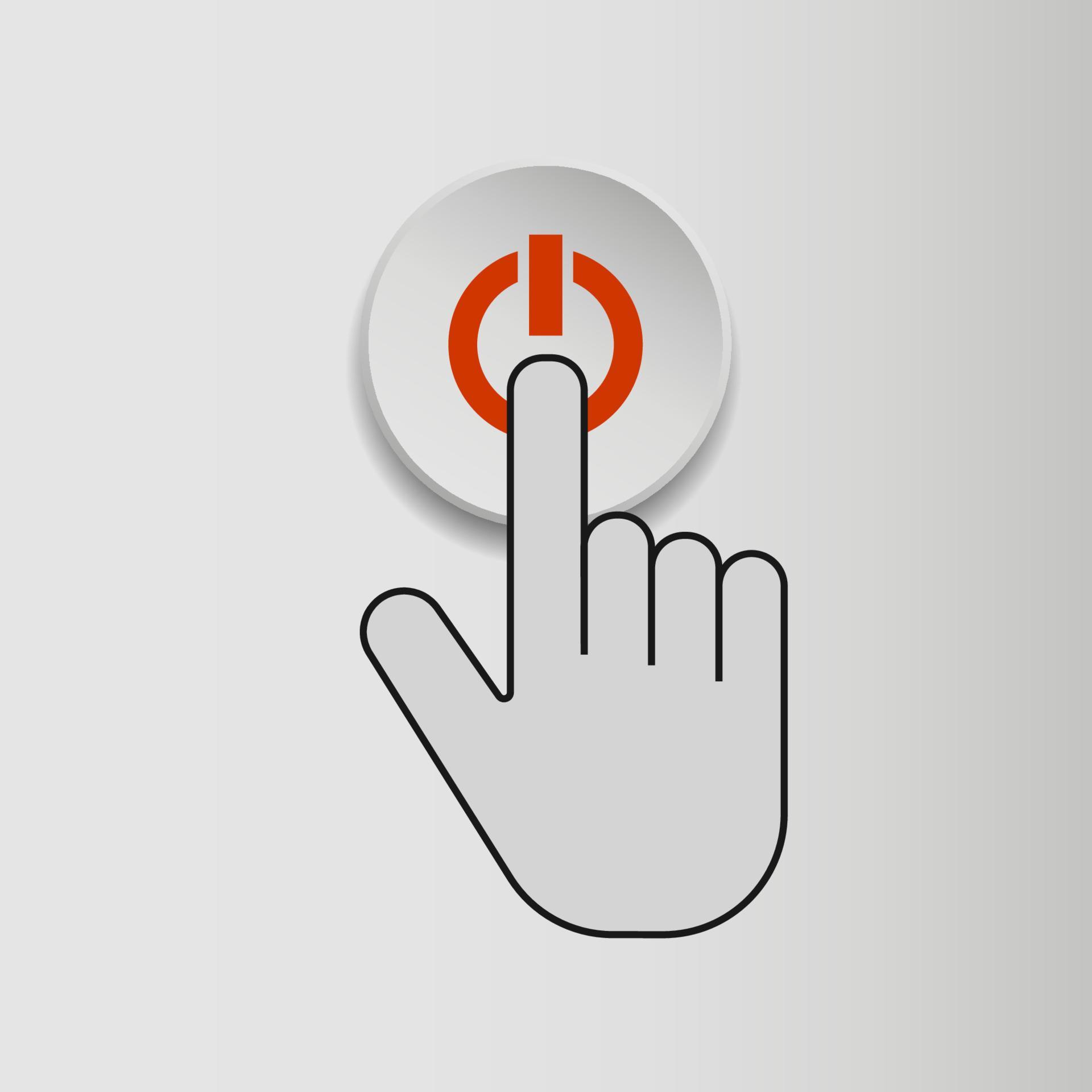 Push button. Hand icon on white background. Cursor of computer mouse. Vector illustration ...