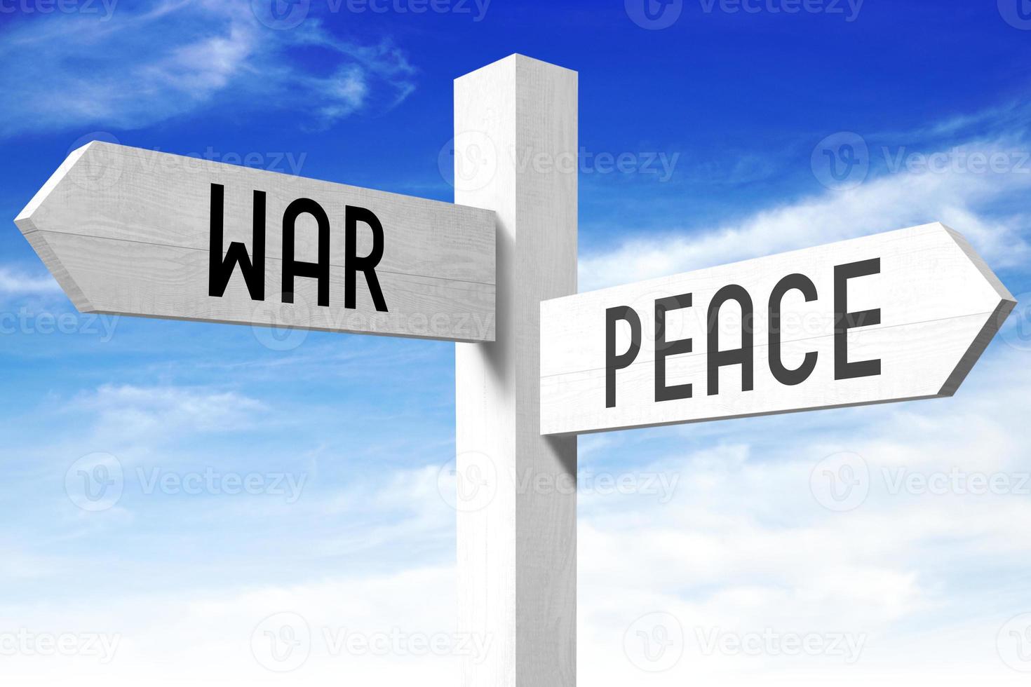 Peace, War - Wooden Signpost with Two Arrows and Sky in Background 21632830 Stock Photo at Vecteezy
