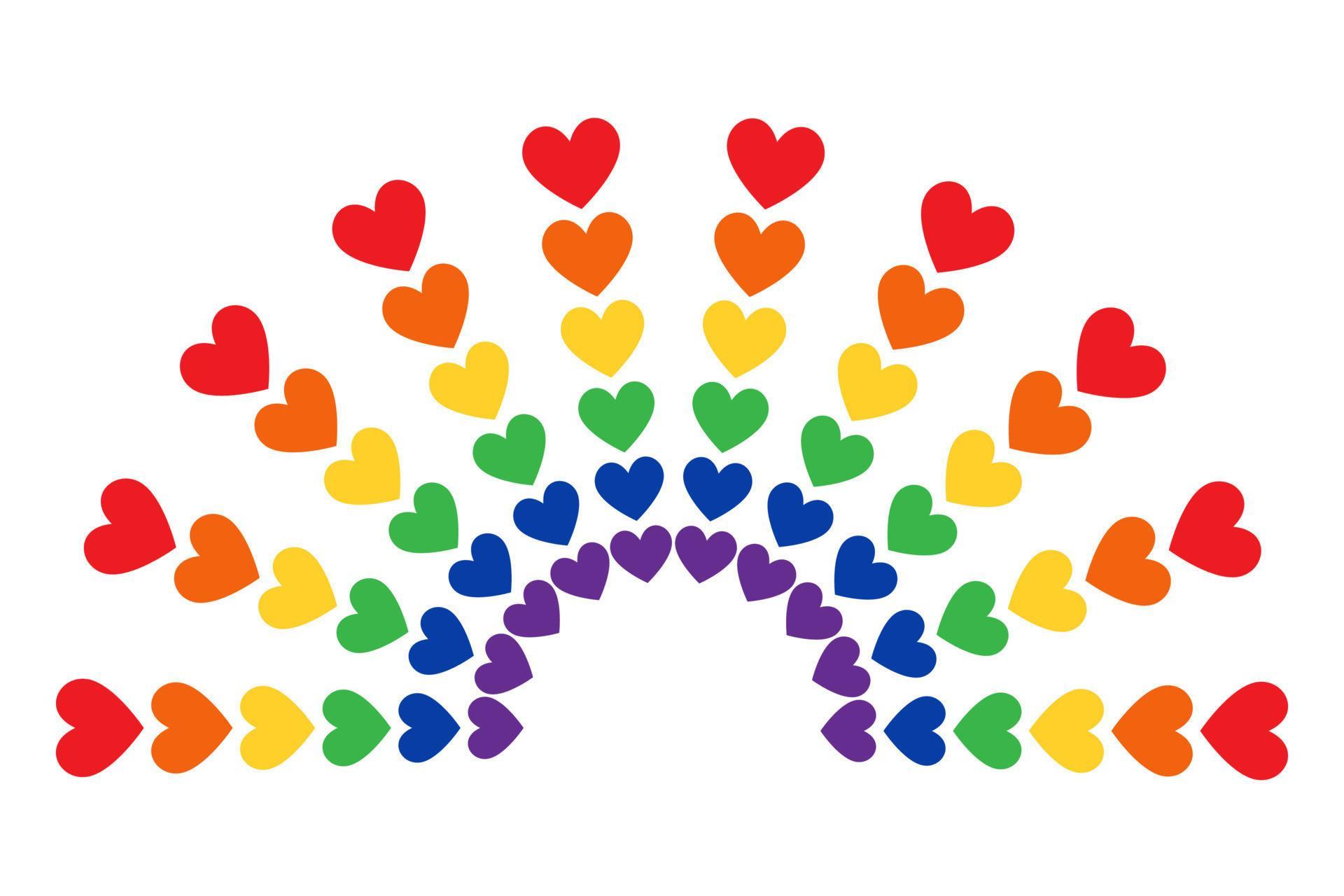Coloured hearts rainbow. Bright poster, banner, print. Vector ...
