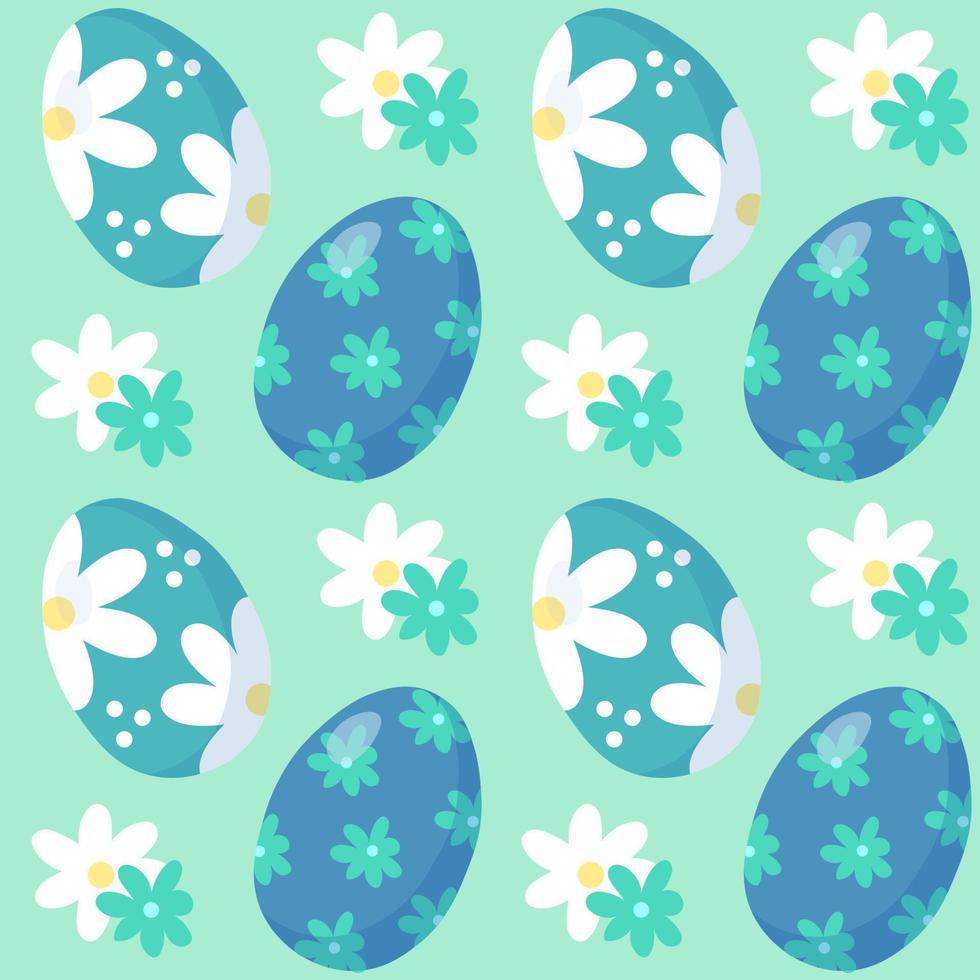 Pattern Seamless With Blue Easter Eggs And Flowers Happy Easter