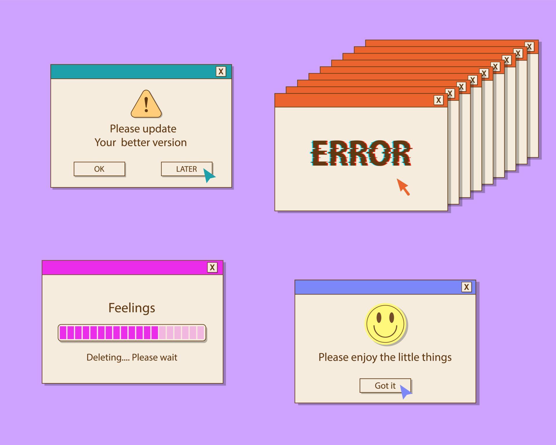 pop up pc widow 90s, y2k windows on computer pc desktop retro screen 21635349 Vector Art at Vecteezy