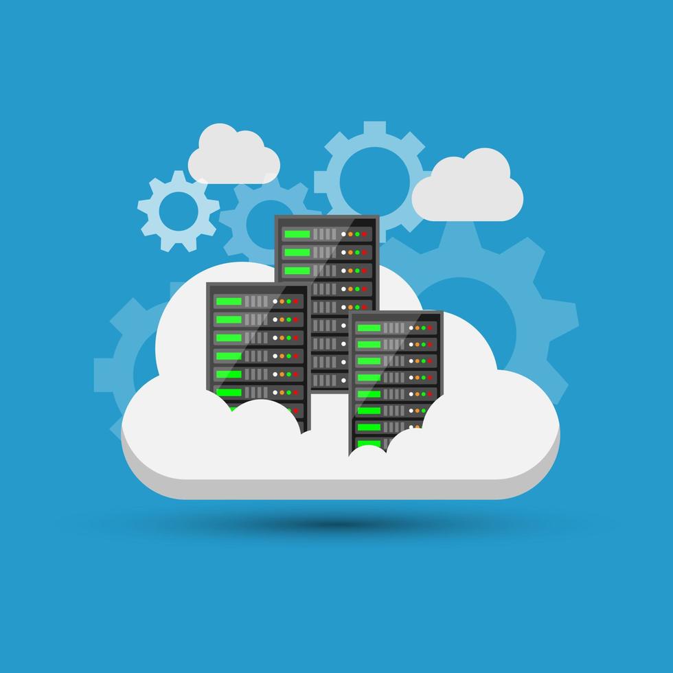Vector flat style design of big data server on the cloud, around by ...