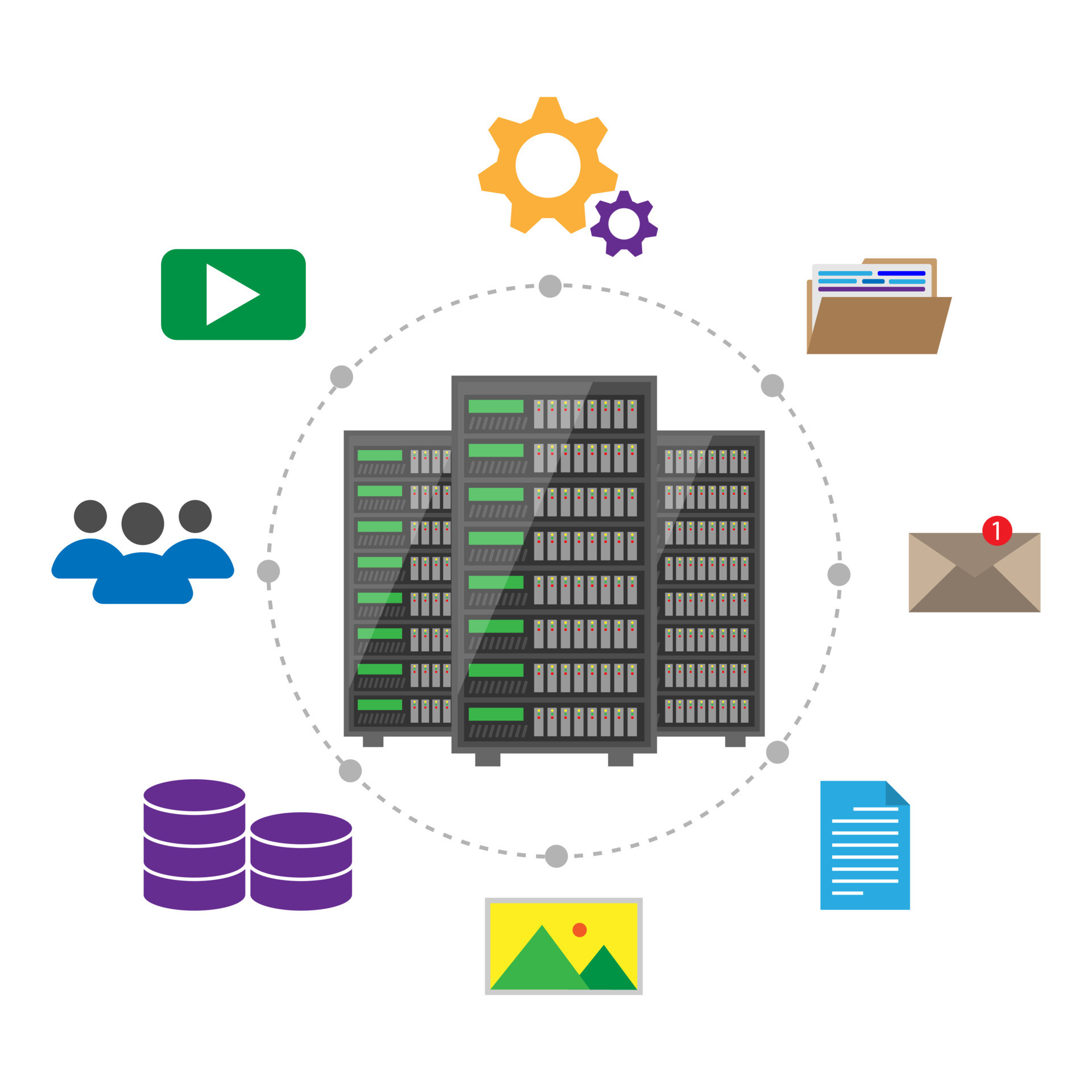 Vector Simple Flat Design Style Of Datacenter Contain File Email