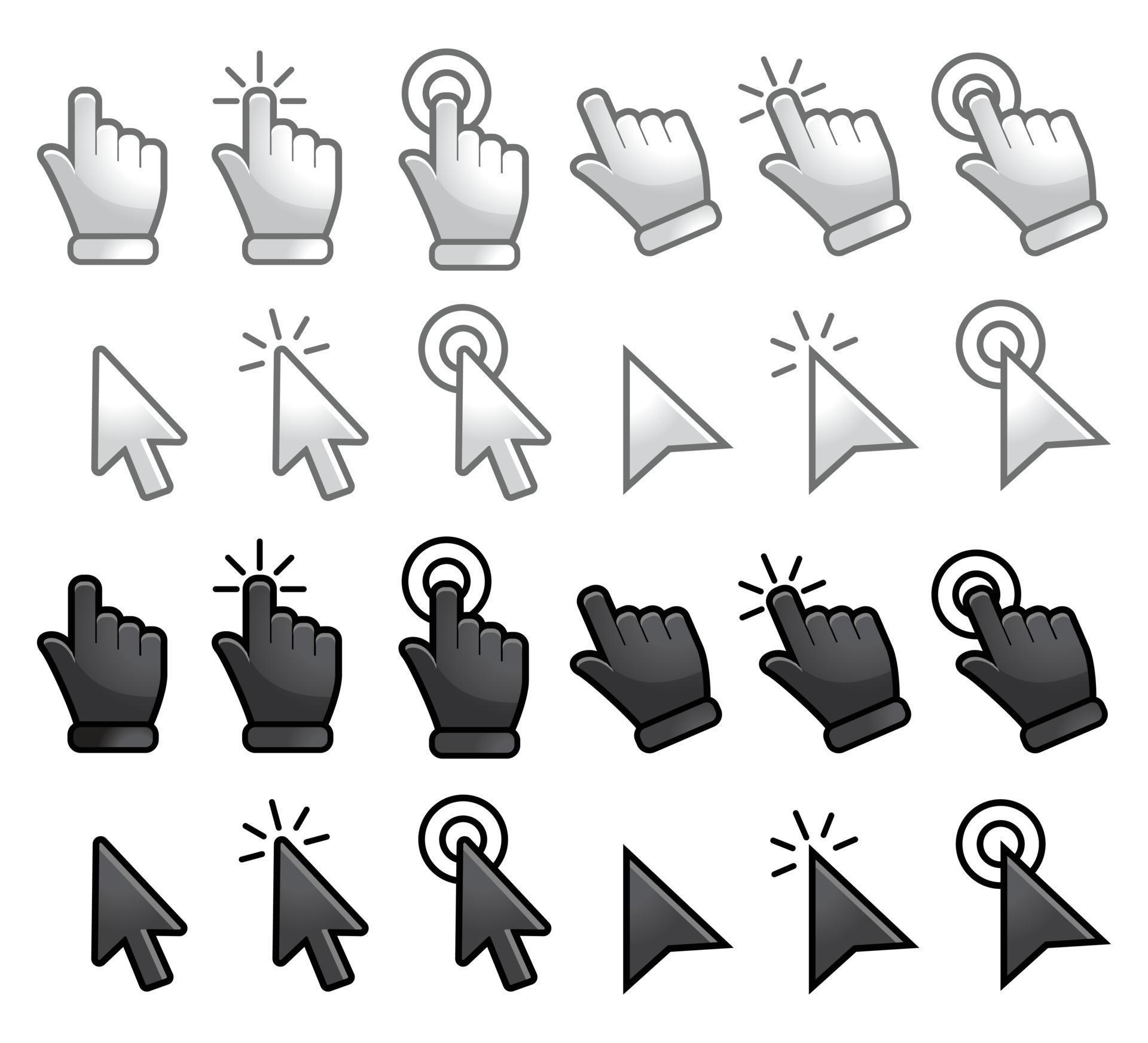 Computer Mouse Click Cursor Gray Arrow Icons Set And Loading Icons Cursor Icon Vector