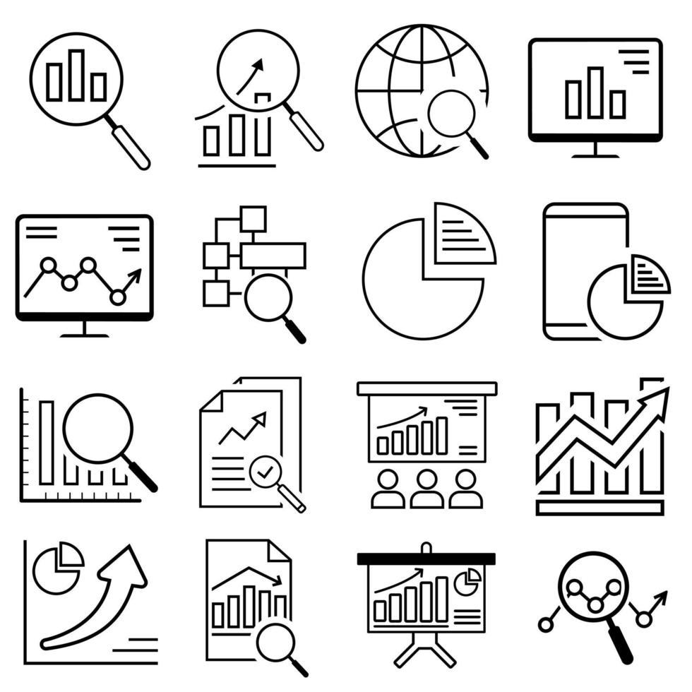 Data Analysis Line Icons Set Modern Linear Graphic Design Concepts