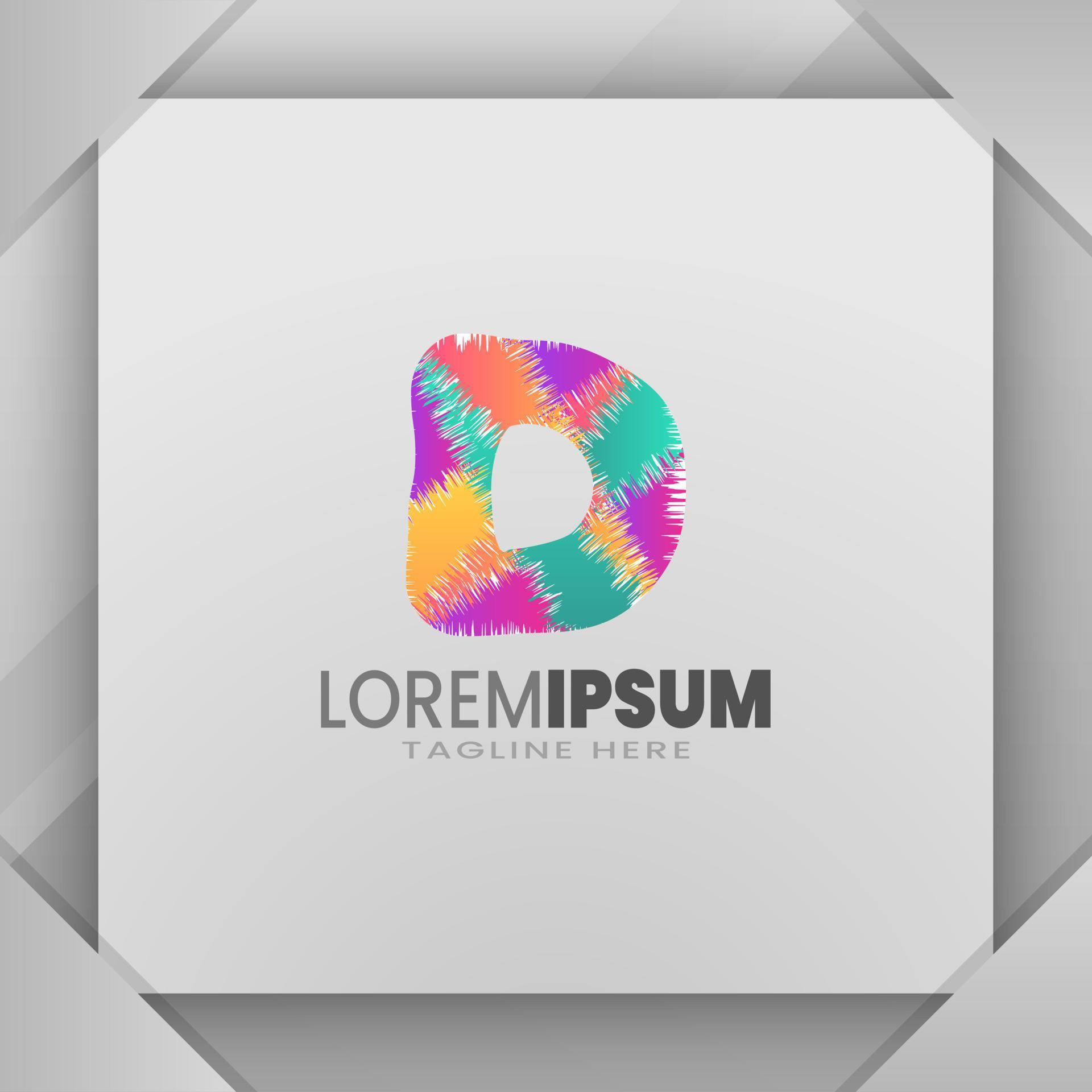 Fabric pattern logo with D letter and abstract colorful motifs. Logo template for business ...