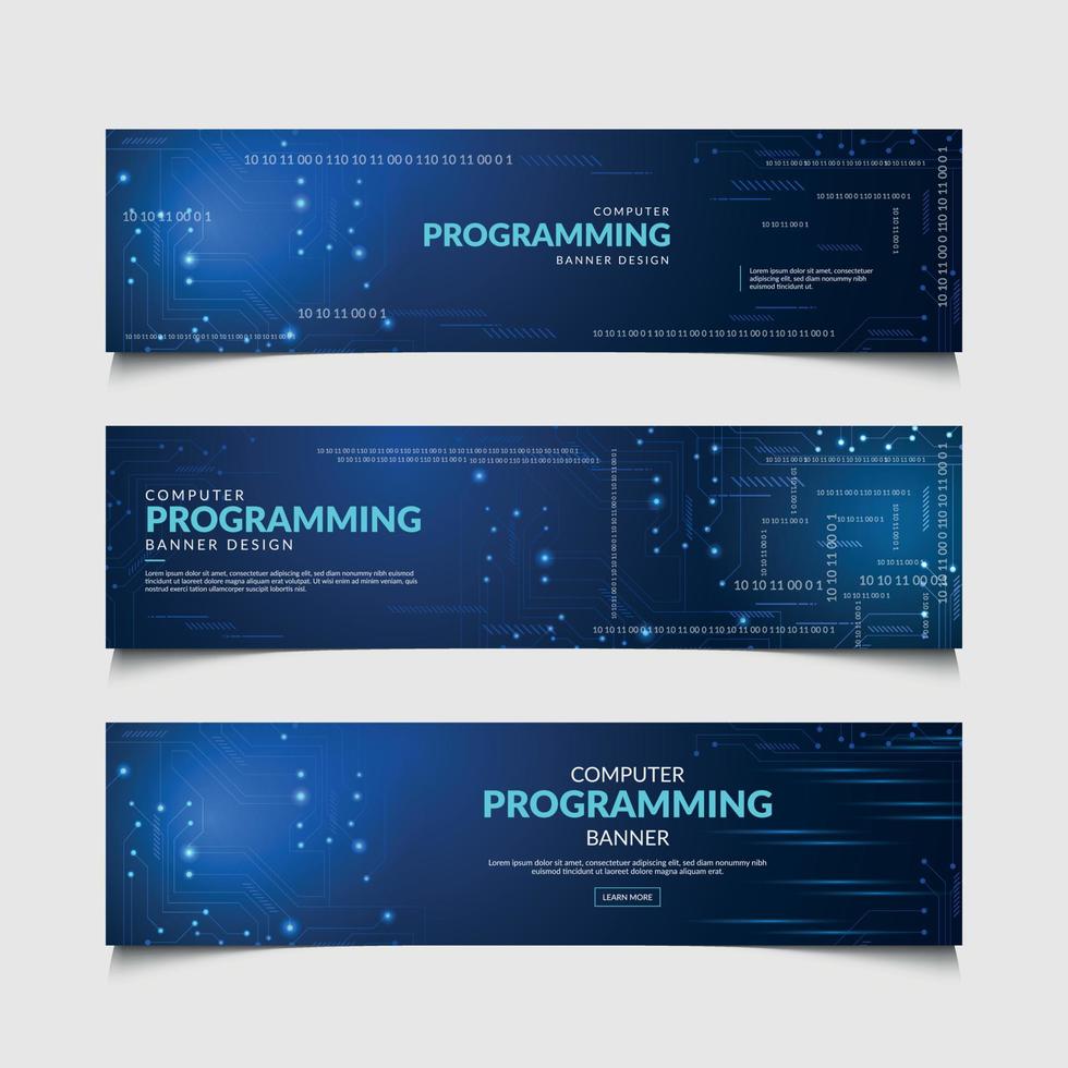 Computer Programming Horizontal Banner Technology Background Design Set Of Banners With Blue
