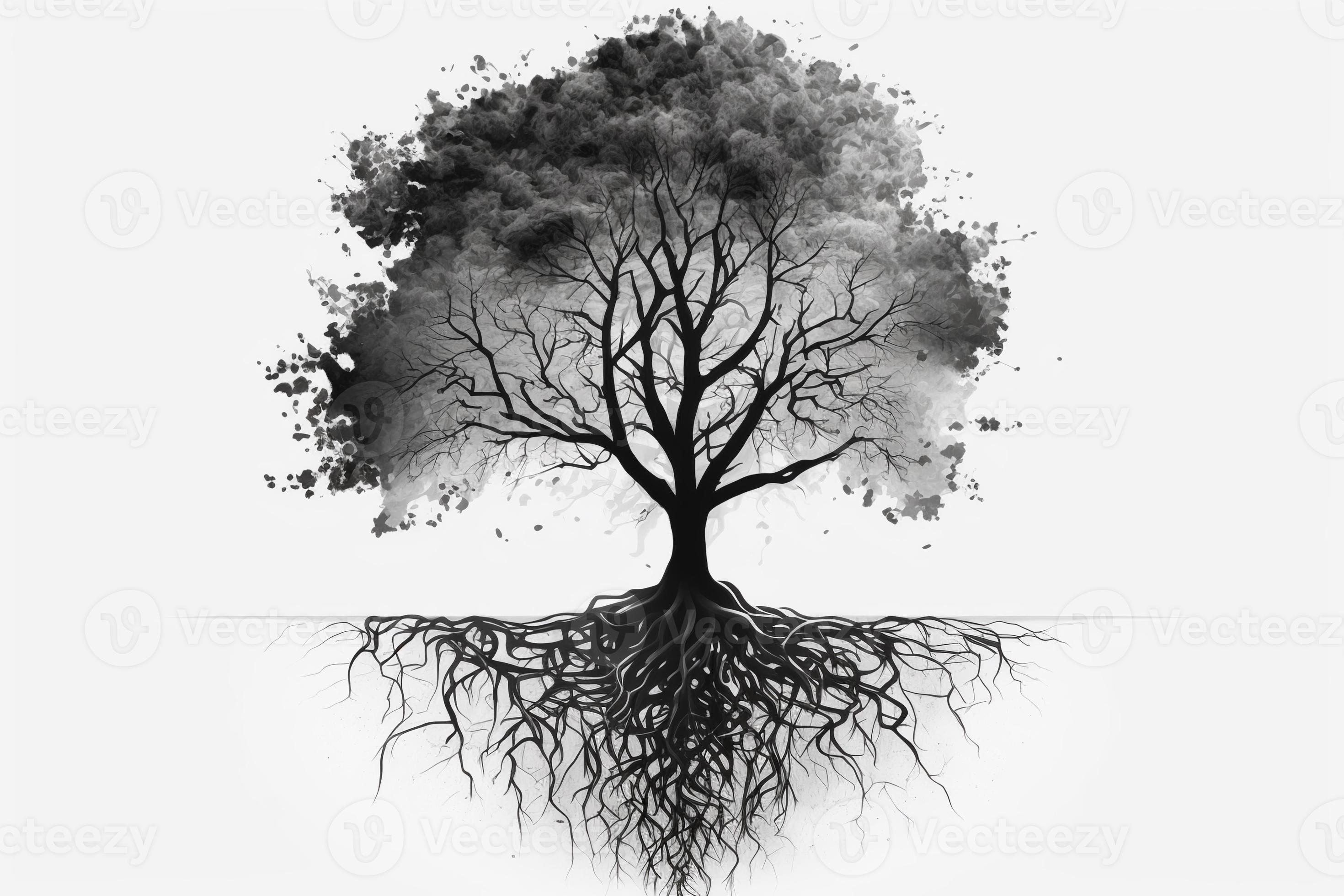 Stylized tree with roots concept, created with generative AI 21644938 ...