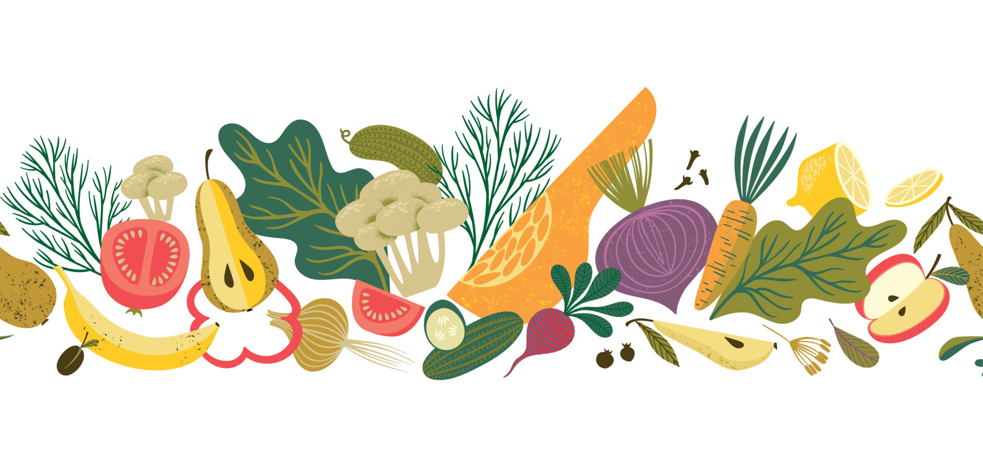 Vector Seamless Border With Fruits And Vegetables Healthy Food Isolated Element Design
