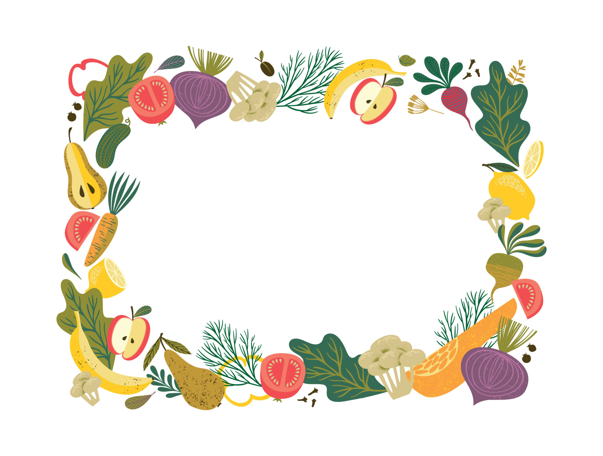 Vector frame with fruits and vegetables. Healthy food illustration. Isolated element design ...
