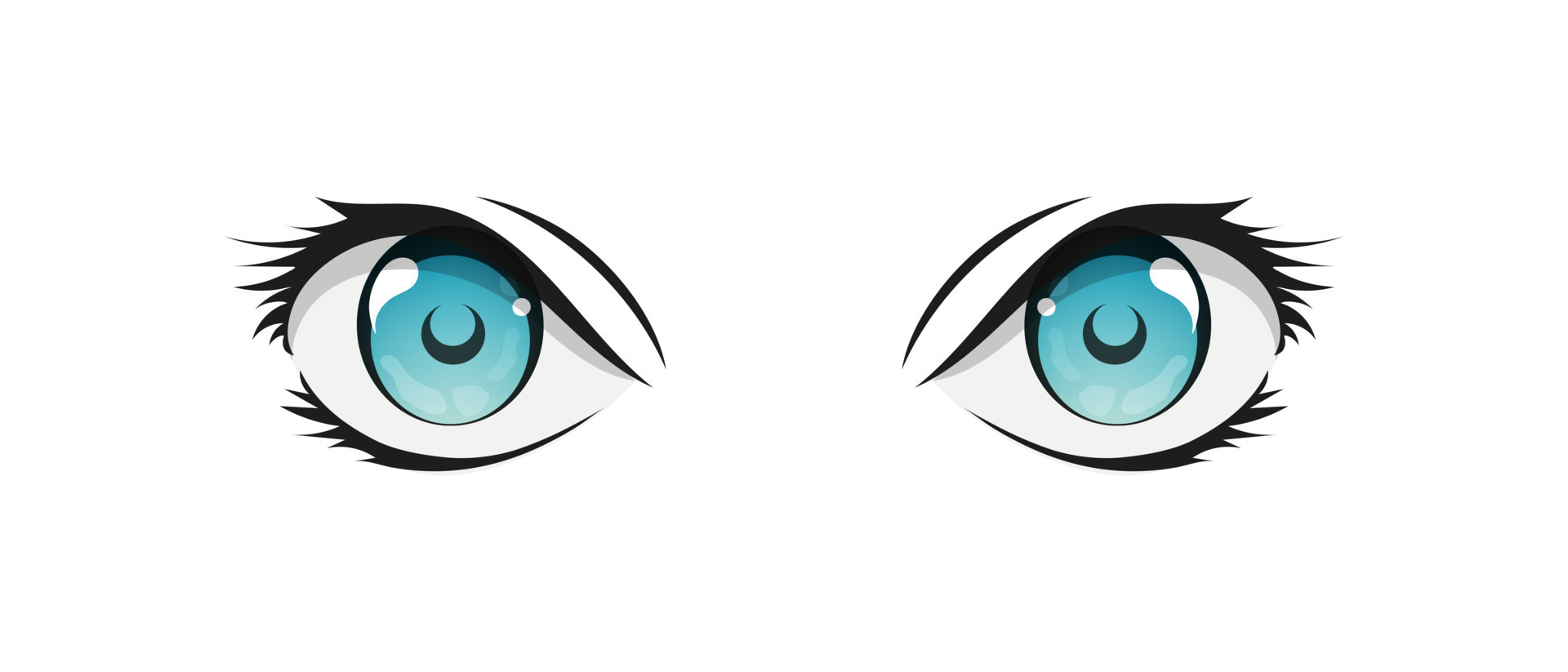 Happy Anime Style Big Blue Eyes With Sparkles Hand Drawn Vector
