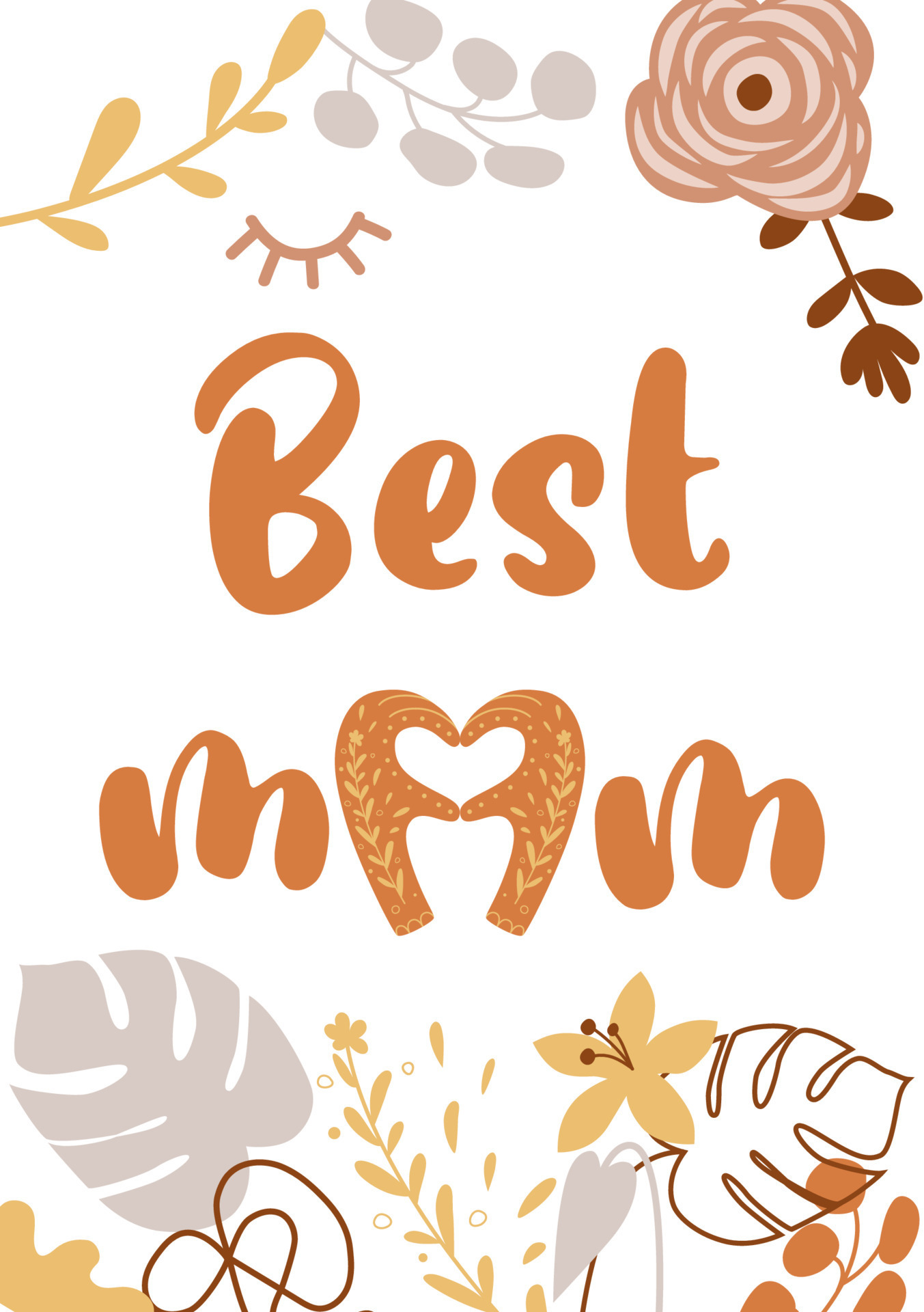 Mothers day card. Best mom. Boho mothers day banner. Heart shape ...