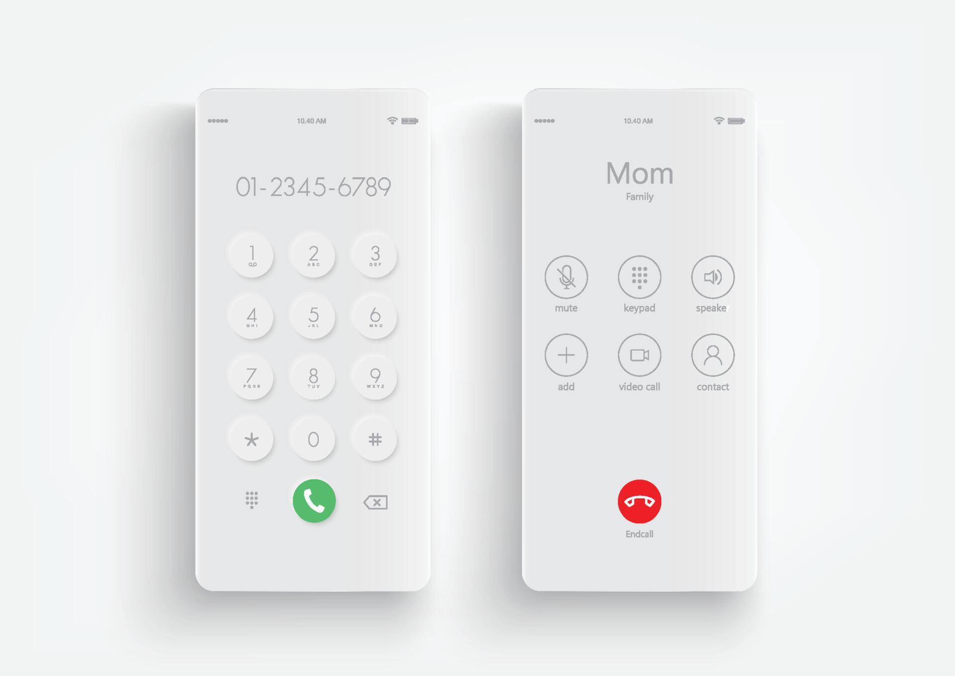 Phone screen call mockup. Mobile device interface template. Incoming ...