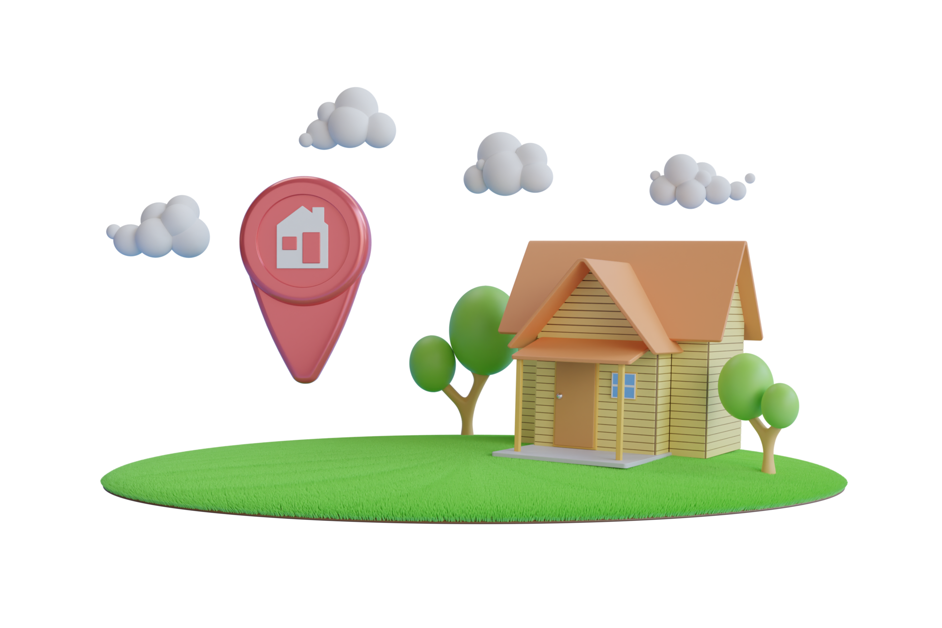 Free Simple house with location pin icon in real estate sale or property investment concept. 3d ...