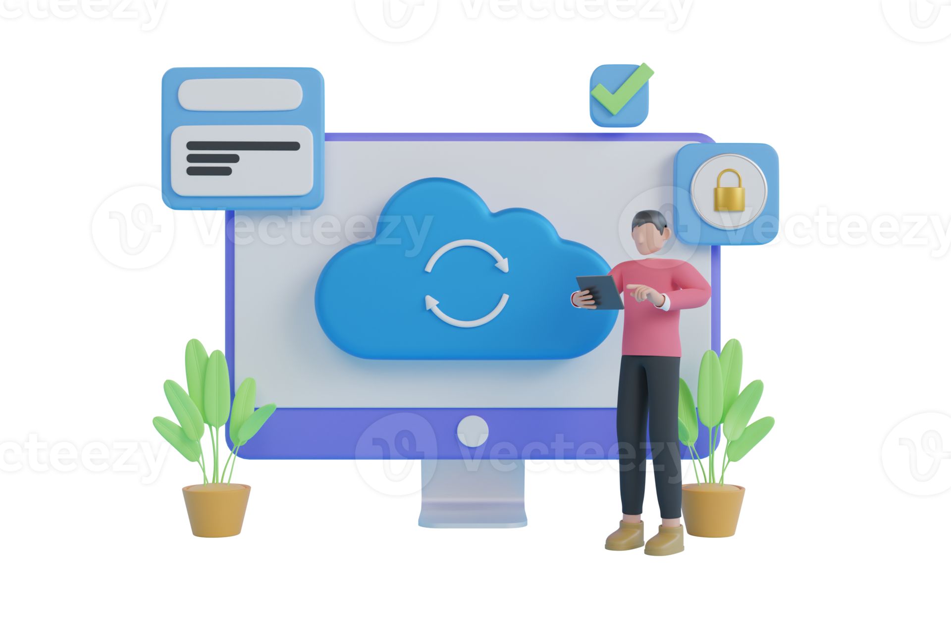 3d Cloud Computing Upload And Download Data Online Service With Computer Digital File