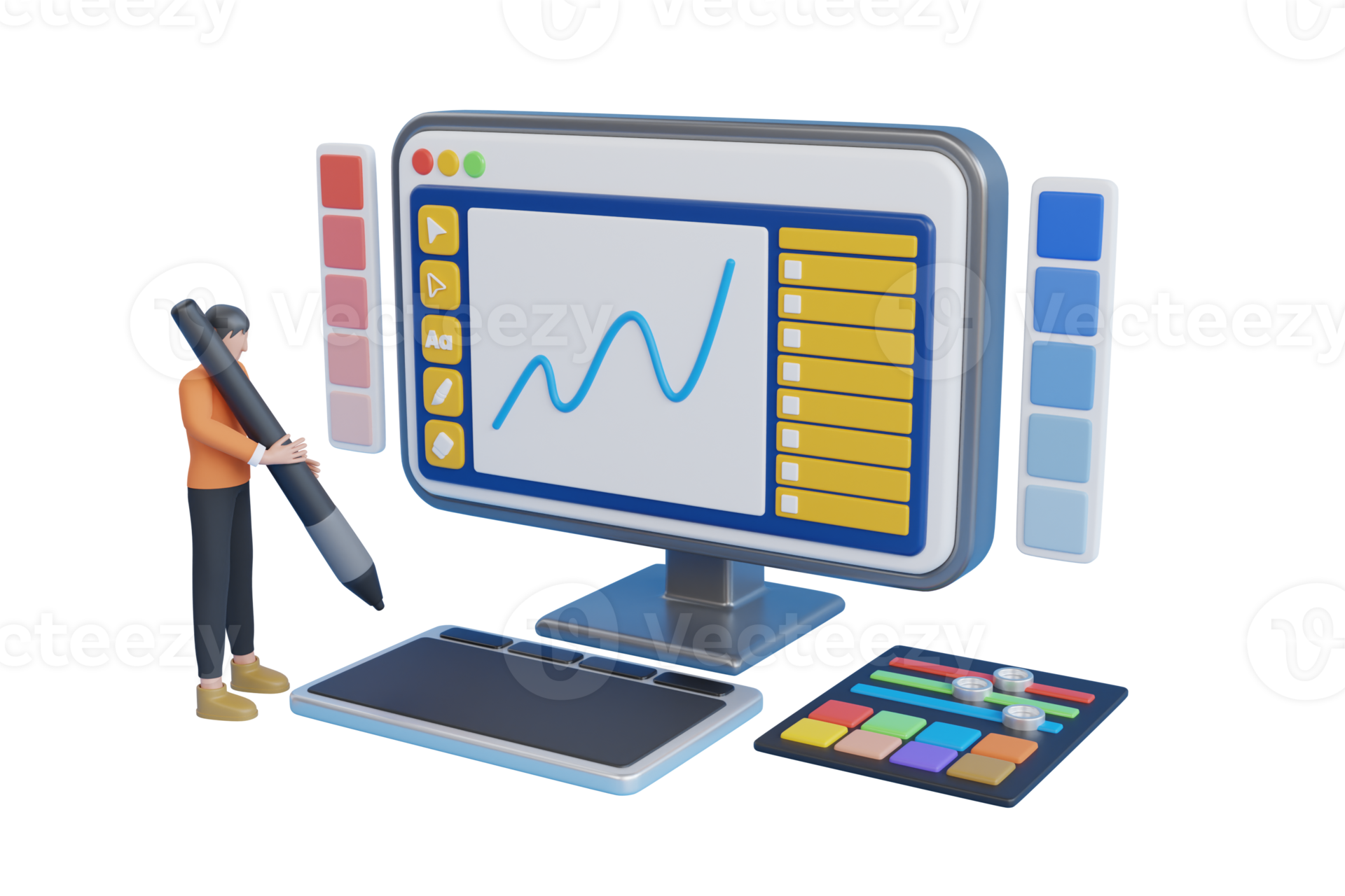 3d Digital designers drawing with pen on computer monitor. Man working ...