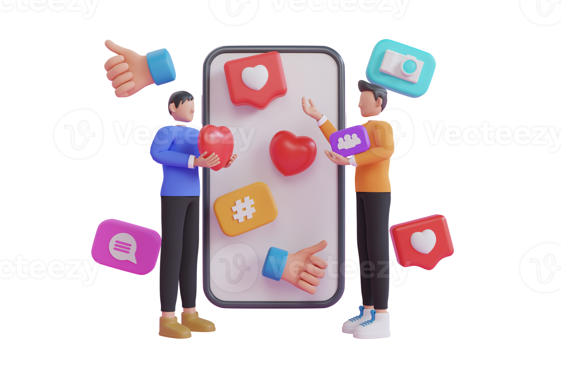 3d illustration of interaction between people through social networks ...