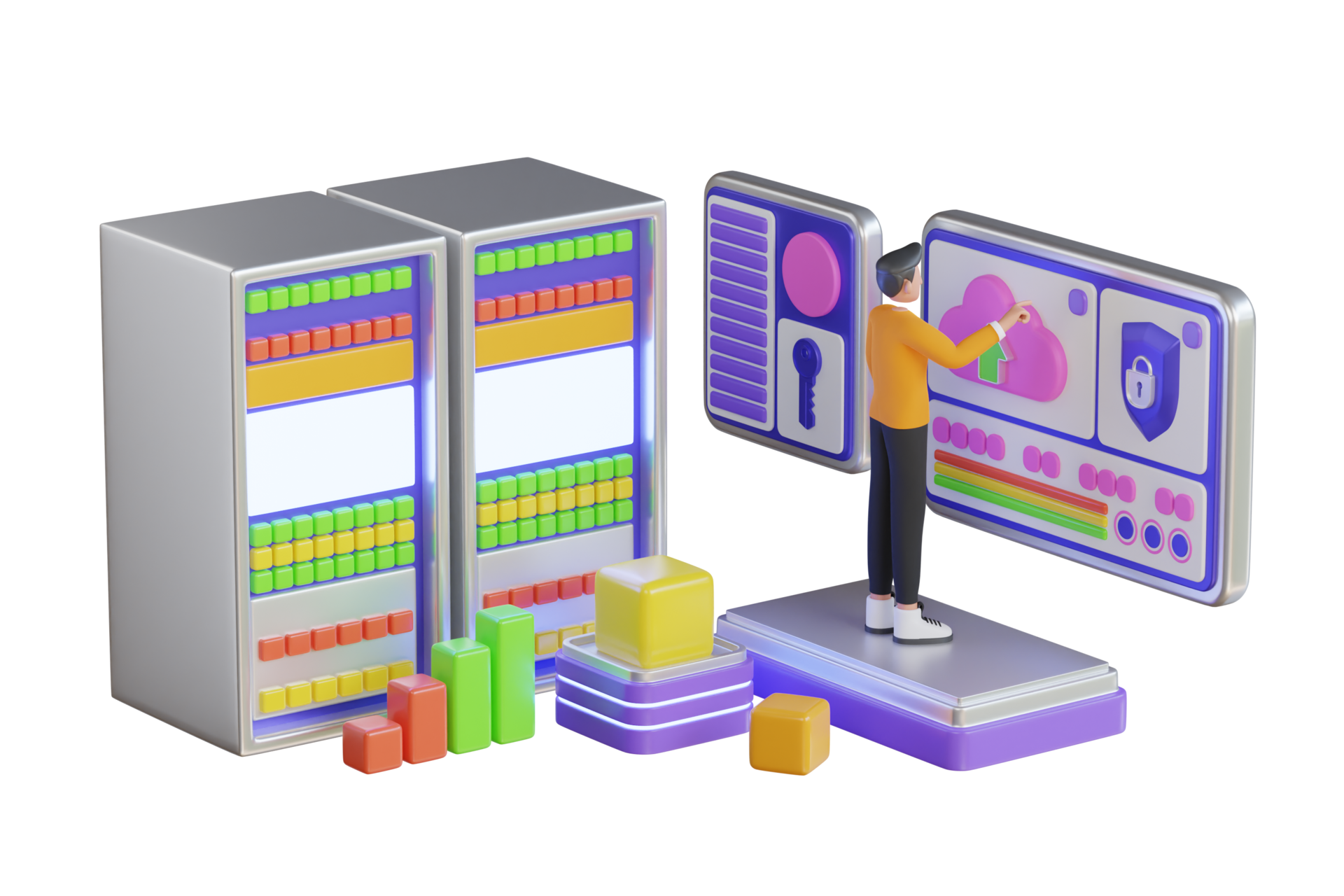 3d Illustration Of Server Security Cloud Storage Data Security Protection Online Backup Web