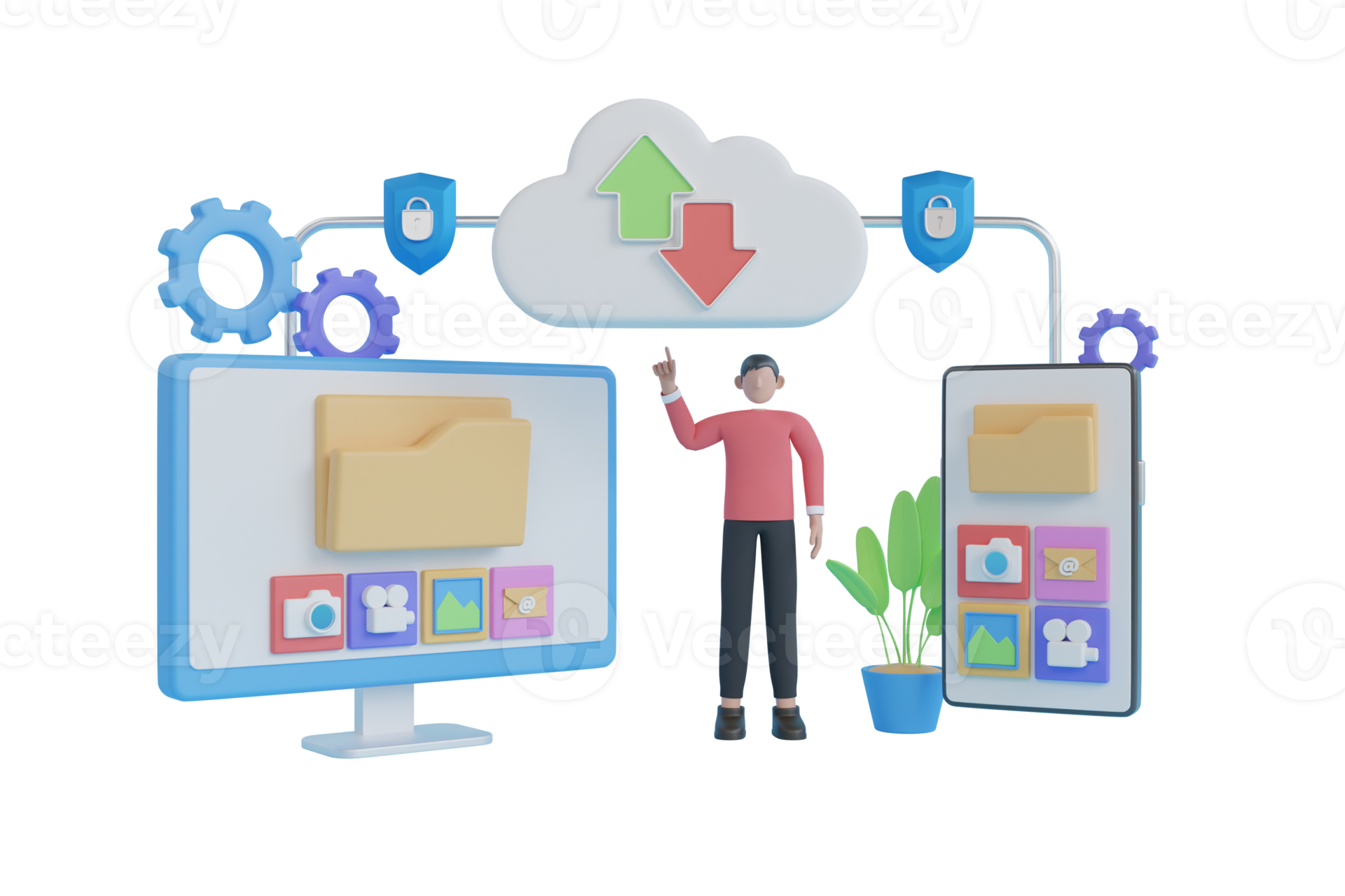 3D Illustration of Sending Files from Mobile Phone to Laptop ...