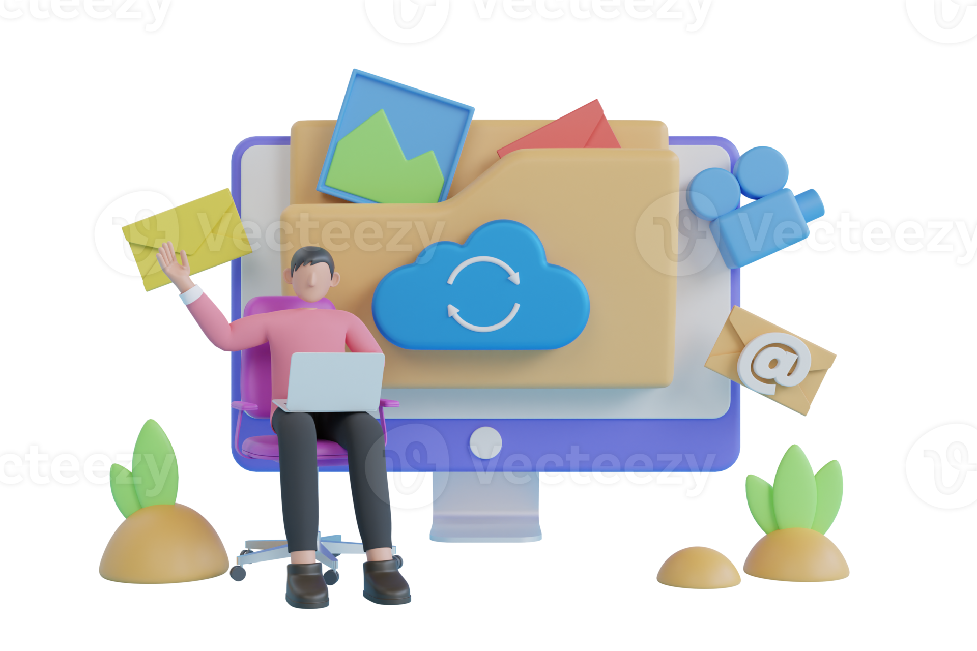 3d Digital File Organization Service Or App With Data Transfering Cloud Computing Upload And