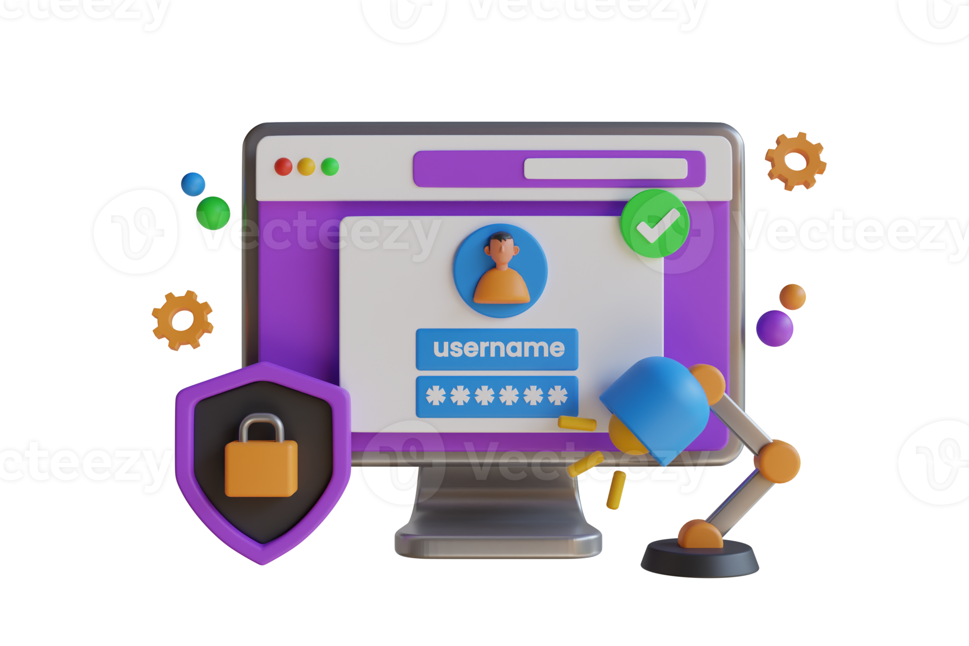 Login and password concept 3D illustration. Computer and account login ...