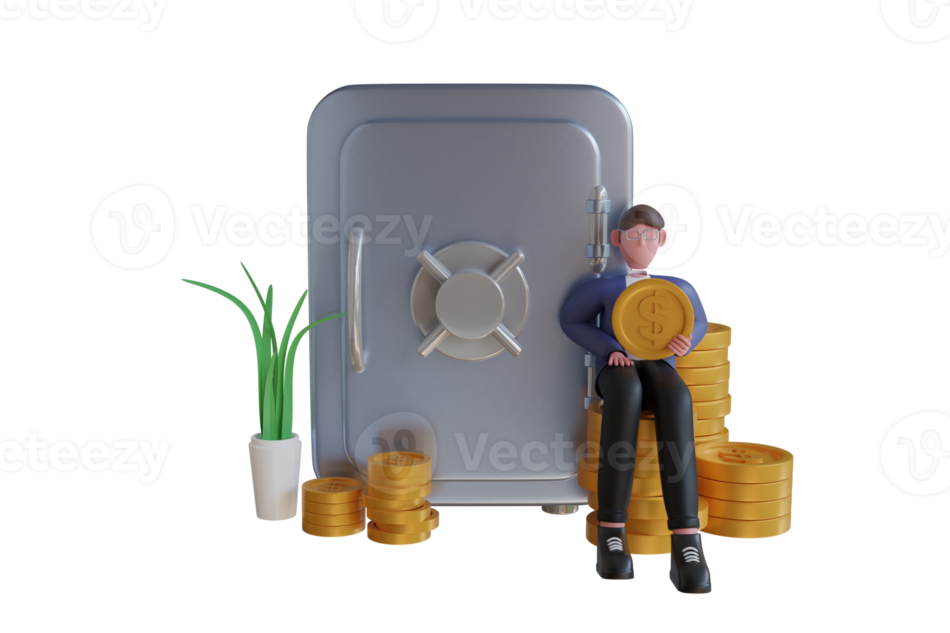 Free 3d Illustration Of Businessman Savings Money In Safe Keep Your