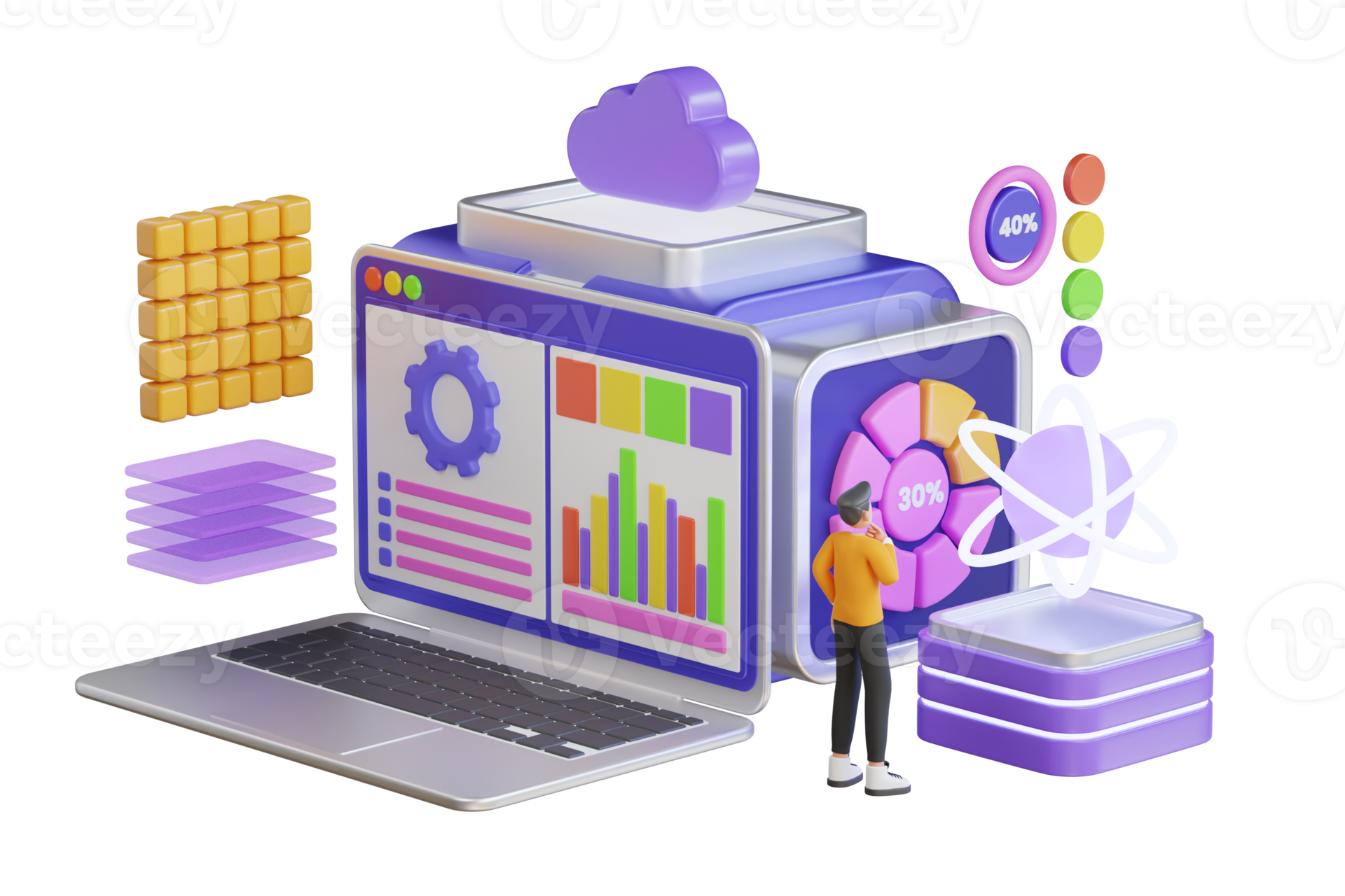 Cloud technologies for download, servers and service. Character staying ...