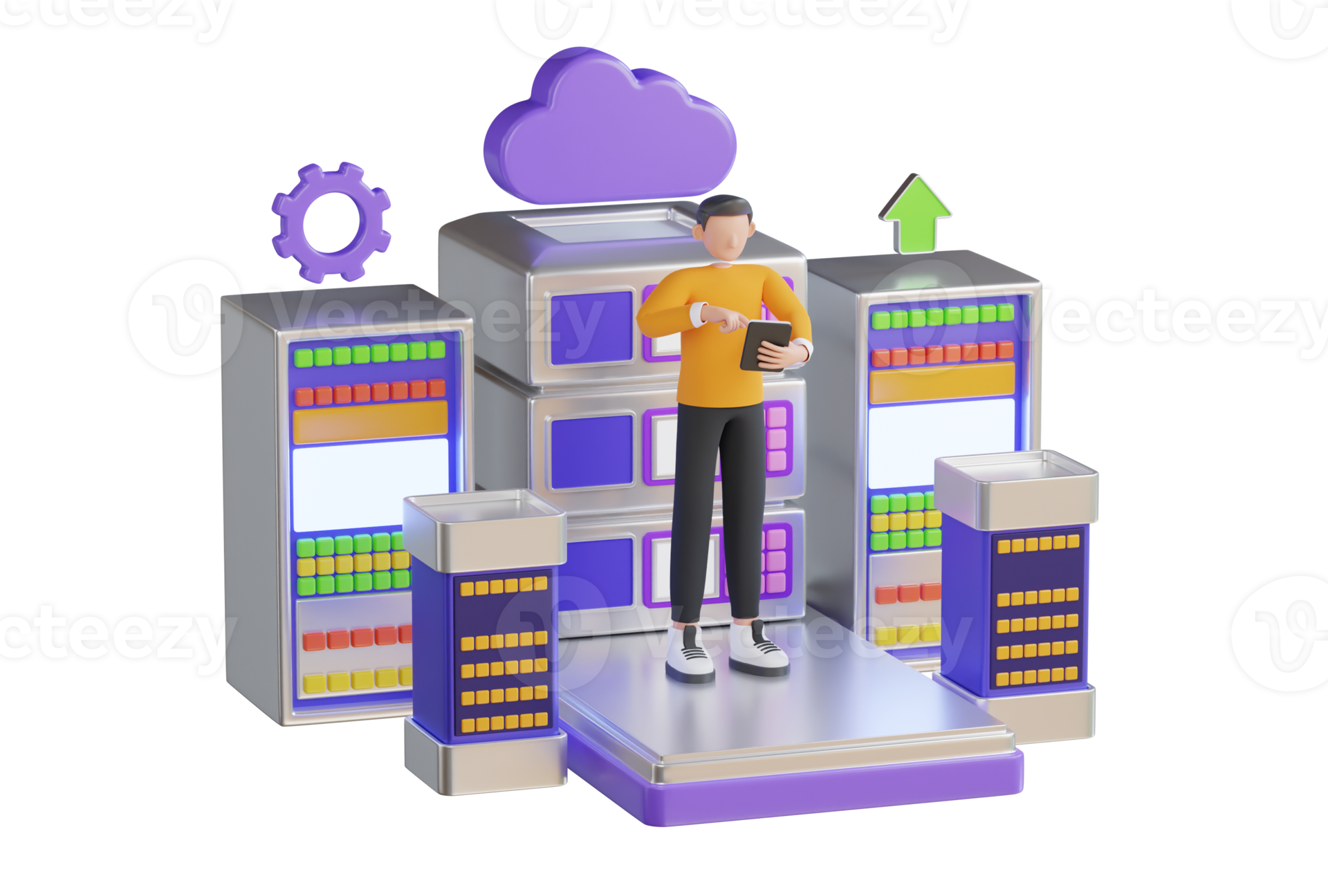 3d Illustration Of Cloud Storage Server Room With Hardware Racks Or Web Hosting Infrastructure